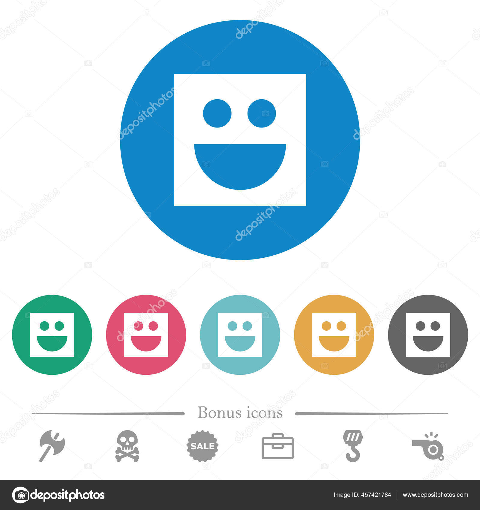 Smiley Flat White Icons Color Backgrounds Bonus Icons Included Stock ...