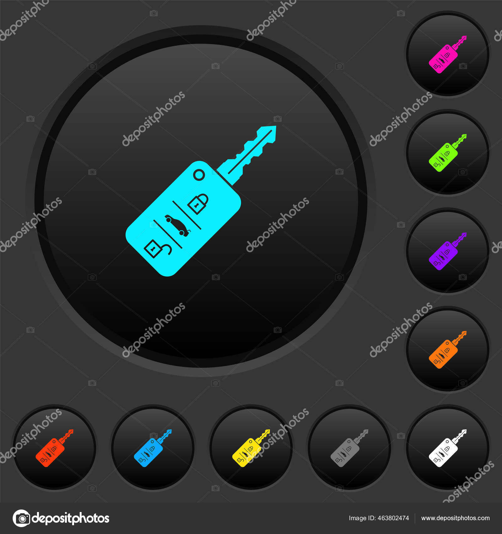 Car Key Remote Control Dark Push Buttons Vivid Color Icons Stock Vector ...