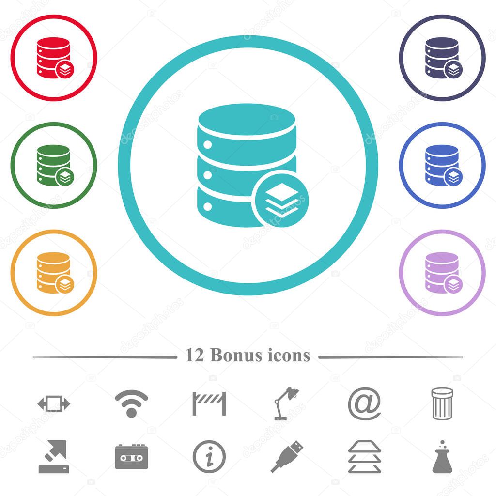 Capas de base de datos iconos de color plano en forma de círculo ...