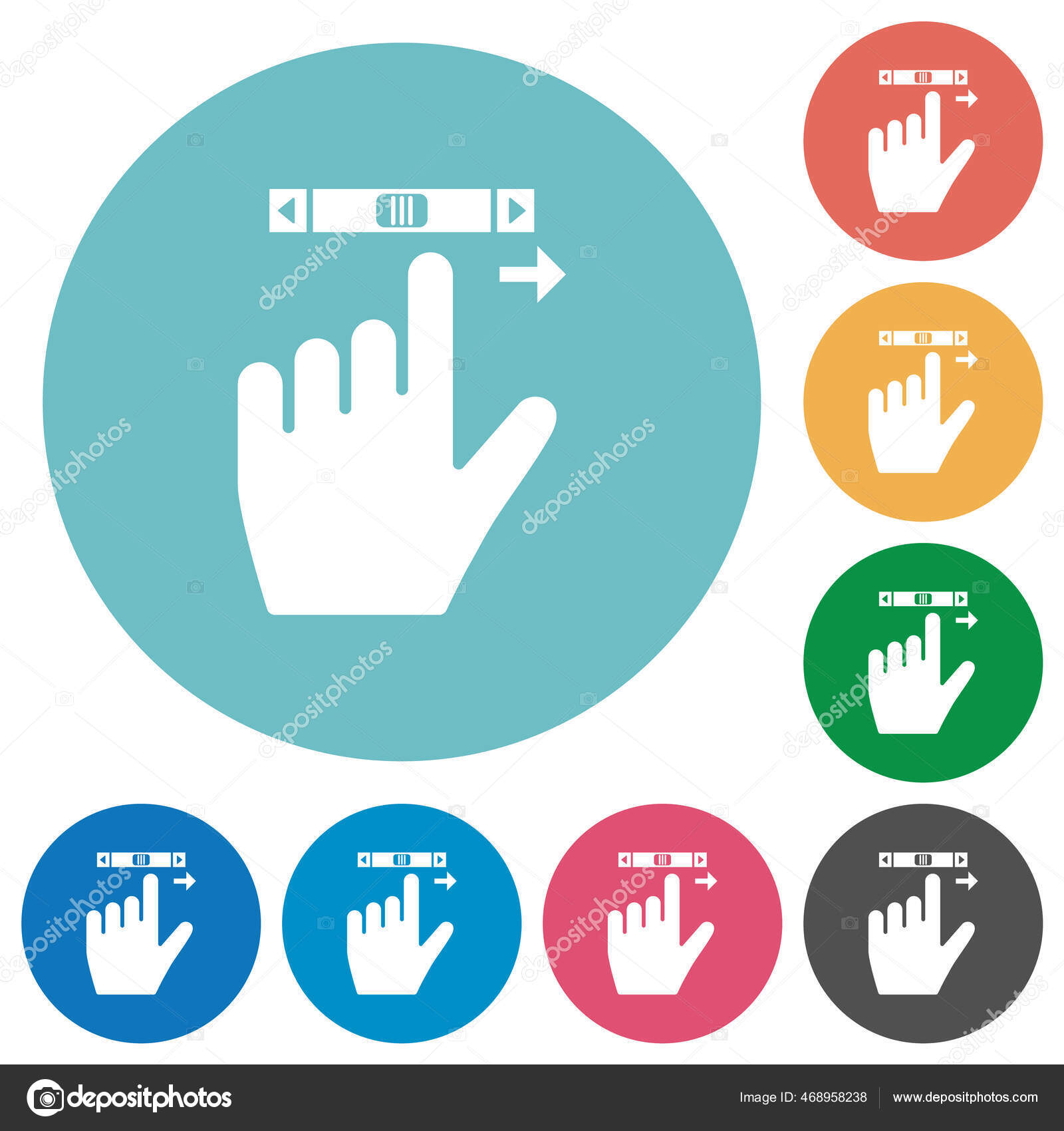 Left Handed Scroll Right Gesture Flat White Icons Color Backgrounds ...