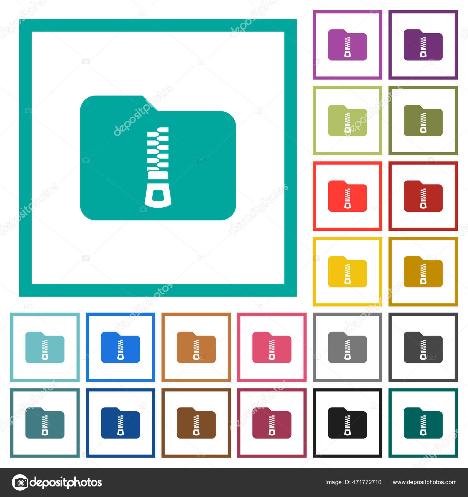 Compressed Folder Flat Color Icons Quadrant Frames White Background Vector de stock por ...
