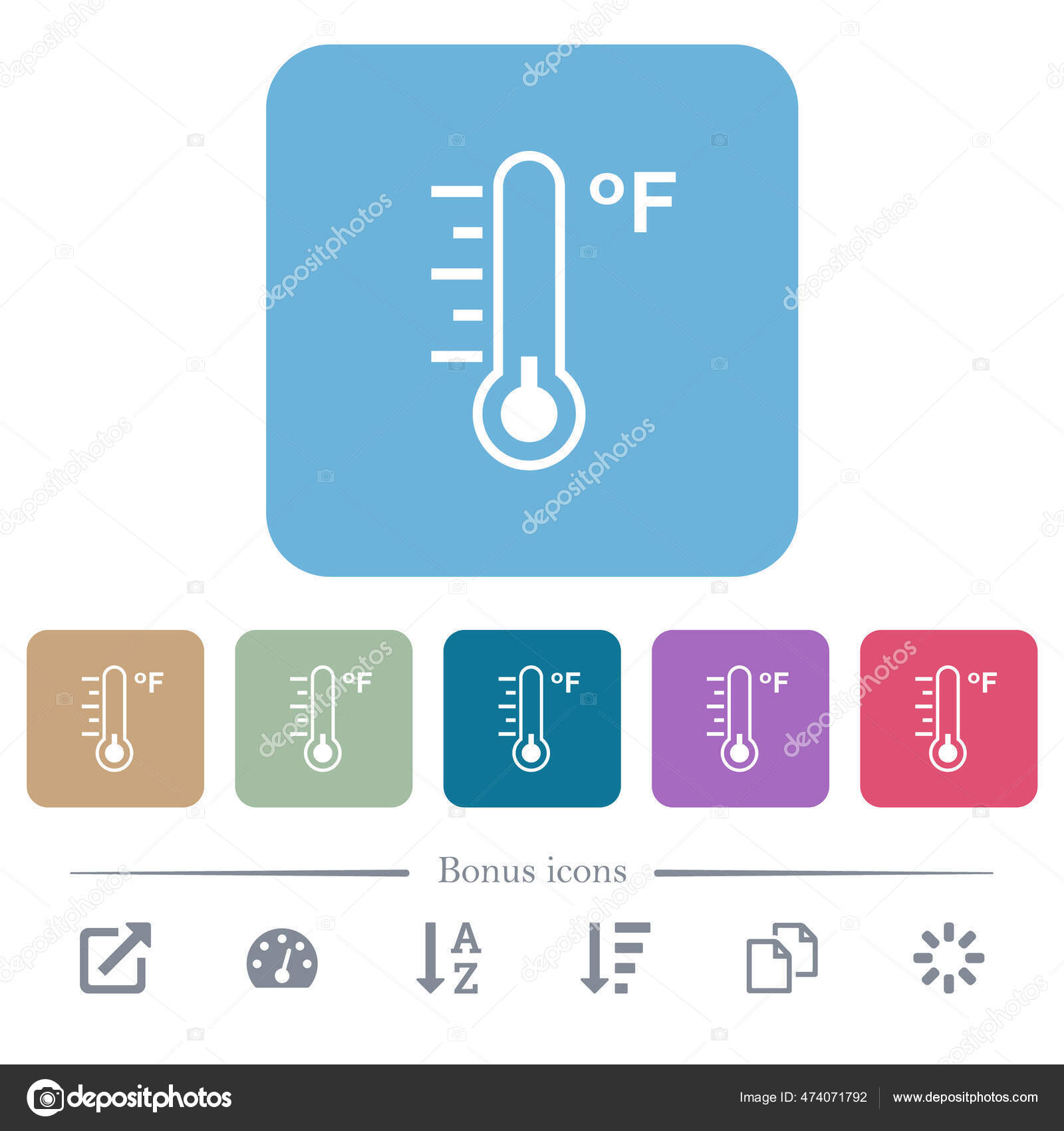 Fahrenheit Thermometer Cold Temperature White Flat Icons Color Rounded Square Stock Vector Image ...