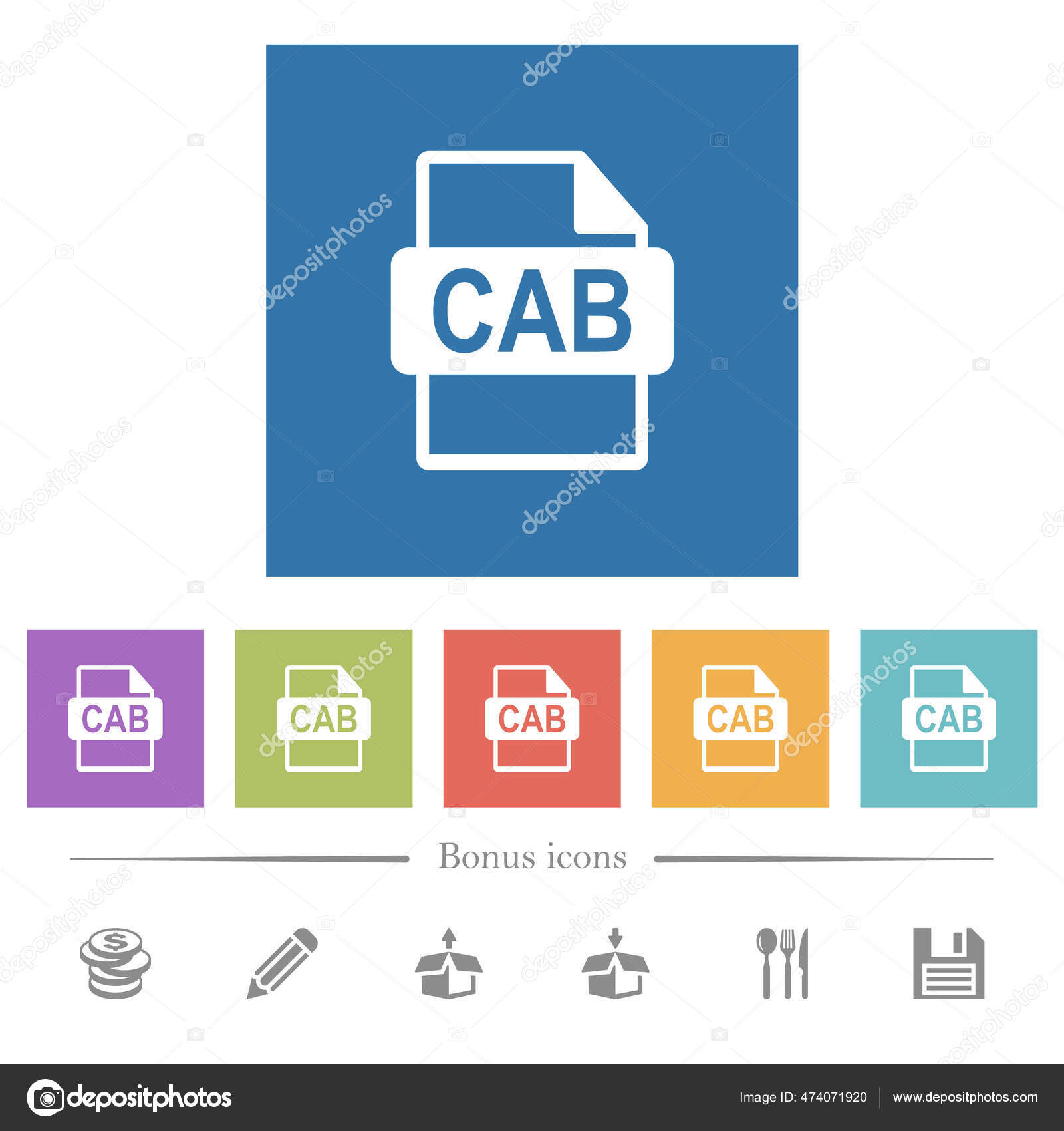 Cab File Format Flat White Icons Square Backgrounds Bonus Icons Stock ...
