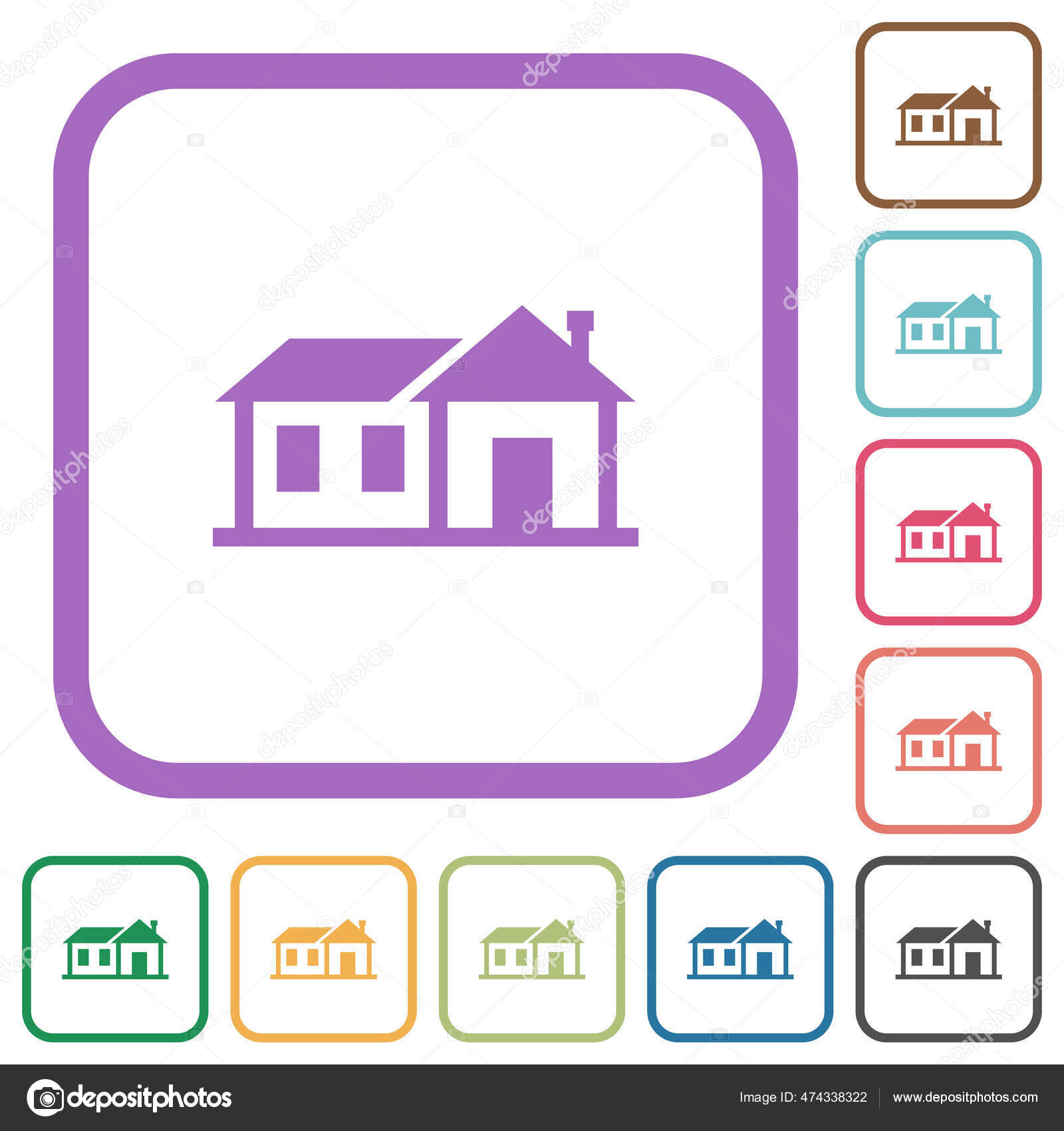 Family House Simple Icons Color Rounded Square Frames White Background ...