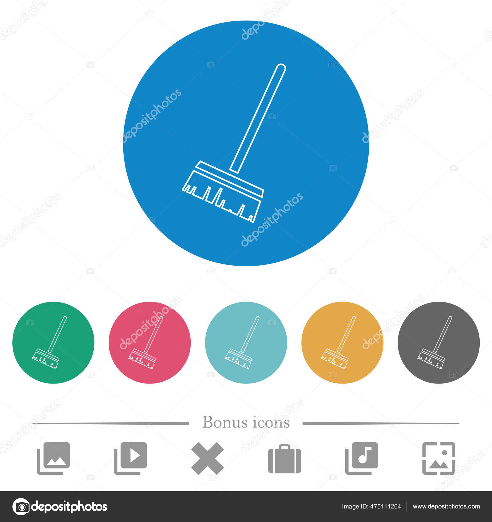 Household Broom Flat White Icons Color Backgrounds Bonus Icons Included ...