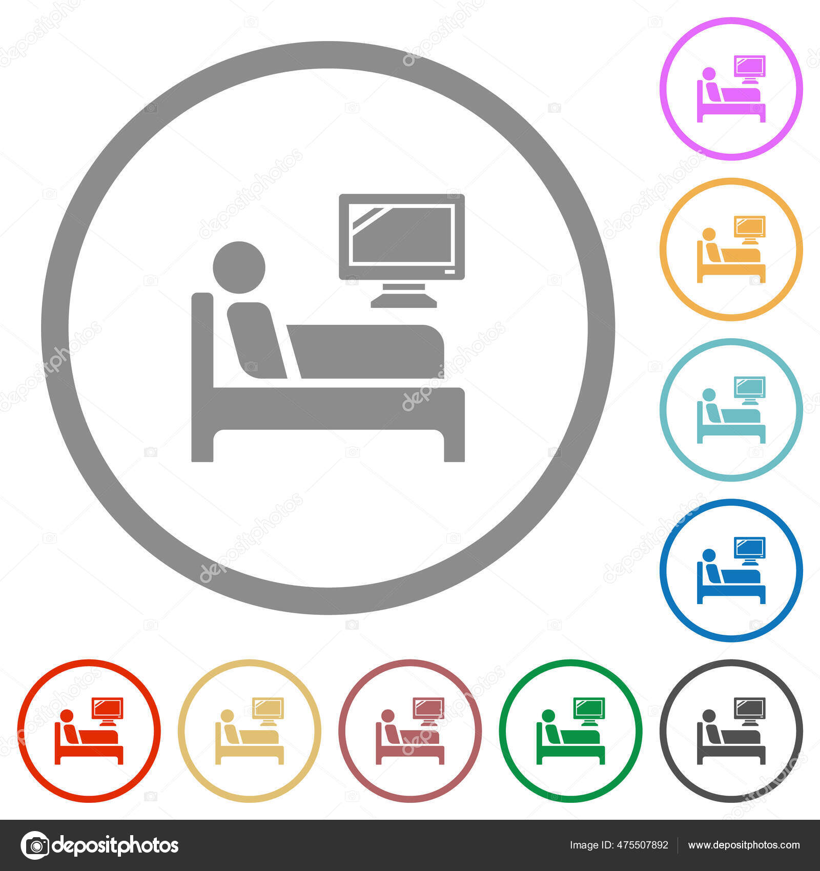 Hospital Ward Flat Color Icons Outlines White Background Stock Vector ...