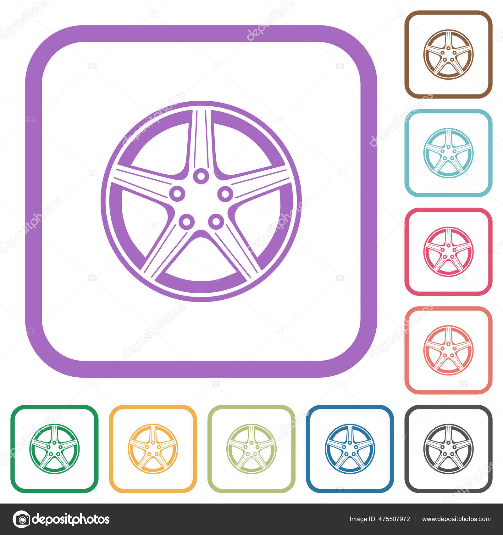 Alloy Wheel Simple Icons Color Rounded Square Frames White Background ...