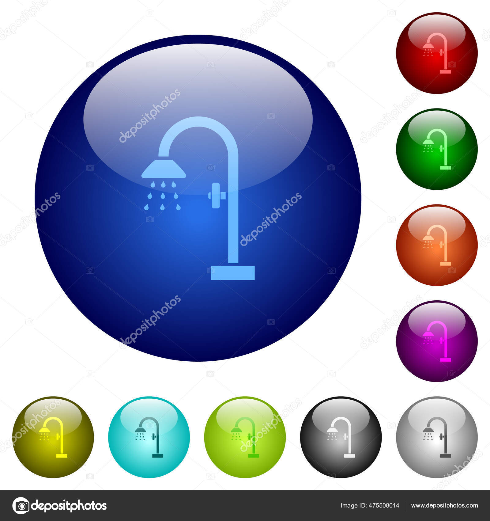 Shower Icons Glass Buttons Multiple Colors Arranged Layer Structure Stock Vector Image by ...