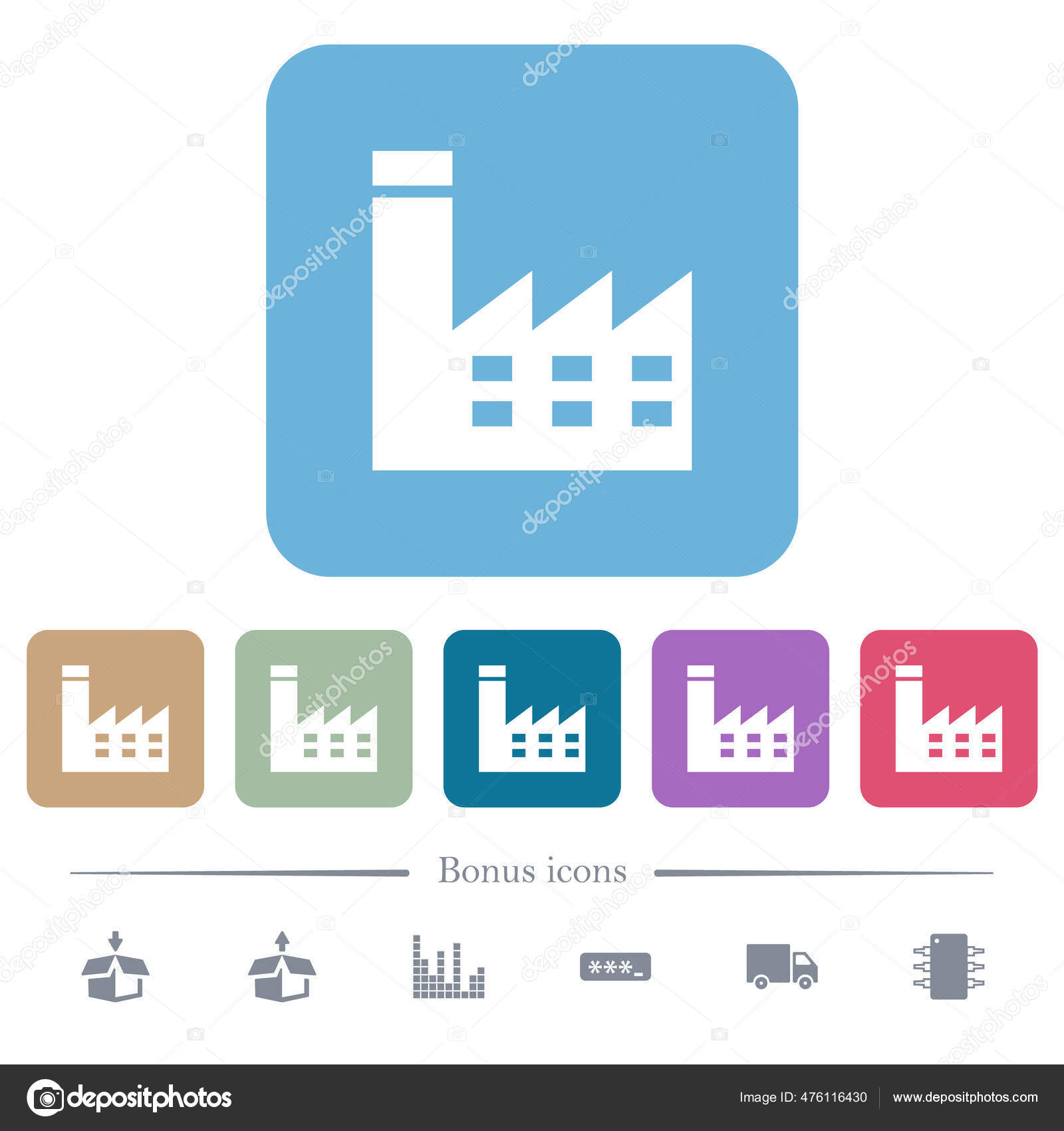 Factory Building White Flat Icons Color Rounded Square Backgrounds ...
