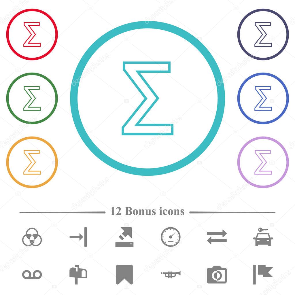 Suma símbolos de iconos de color plano en forma de círculo contornos ...