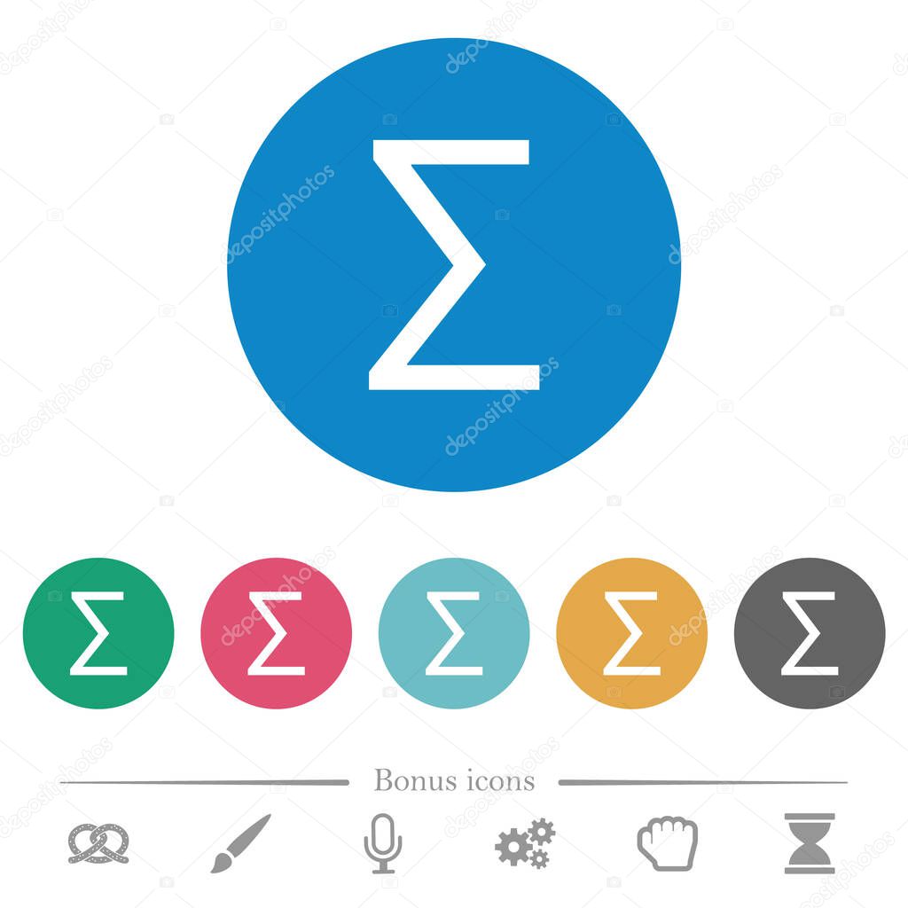 Símbolo de suma iconos blancos planos sobre fondos de color redondo. 6 ...