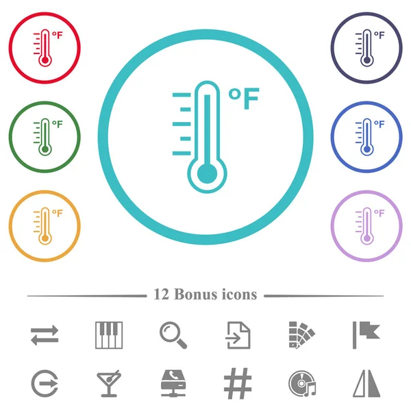 Fahrenheit Thermometer Warm Temperature Multi Colored Flat Icons Backgrounds Included Stock ...