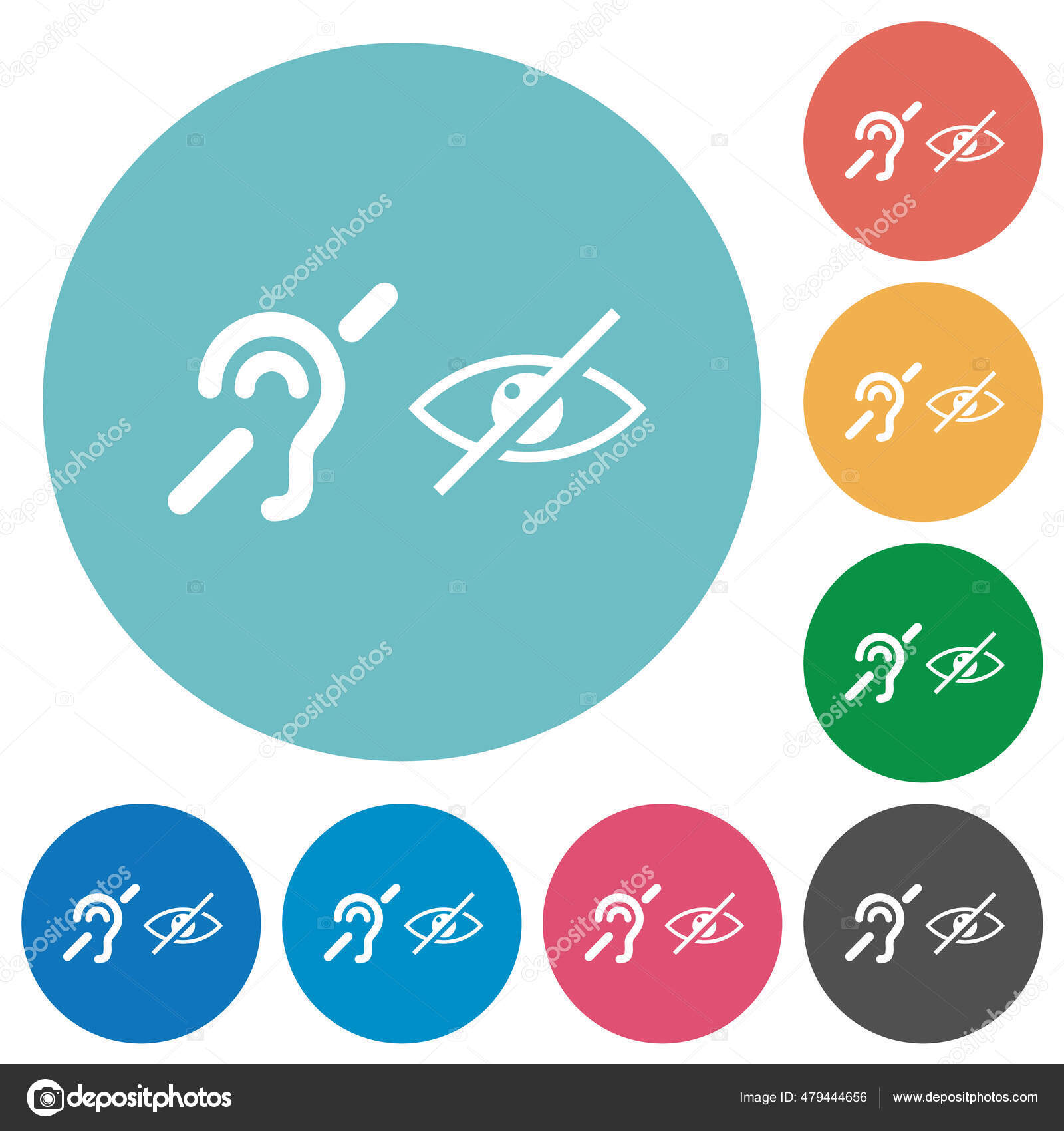 Oído Símbolos Con Discapacidad Visual Iconos Blancos Planos Sobre ...