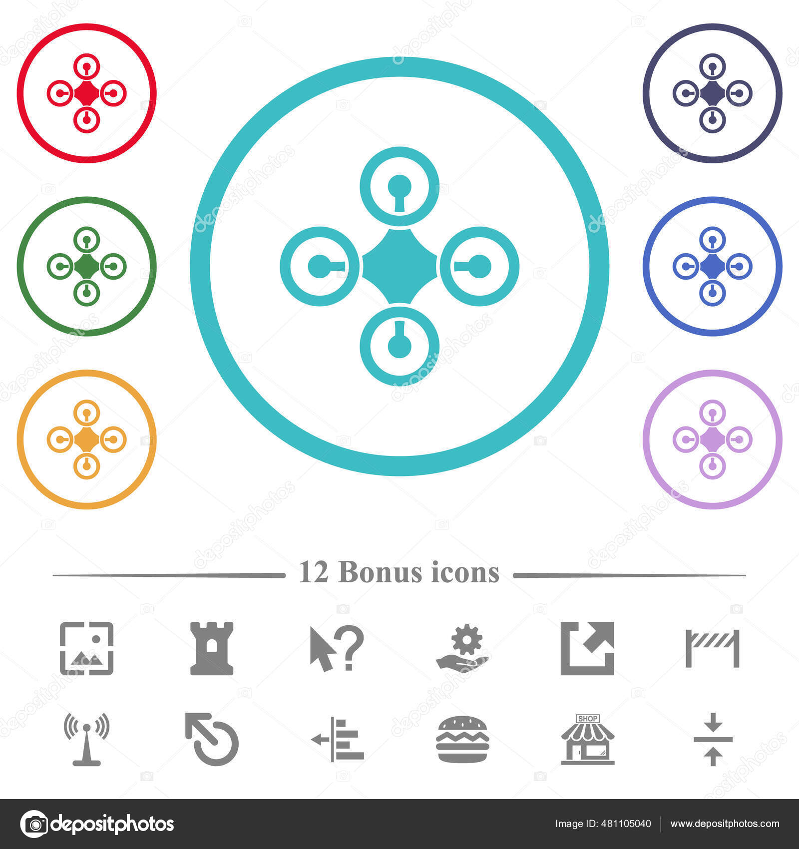 Drone Top View Solid Flat Color Icons Circle Shape Outlines Stock ...