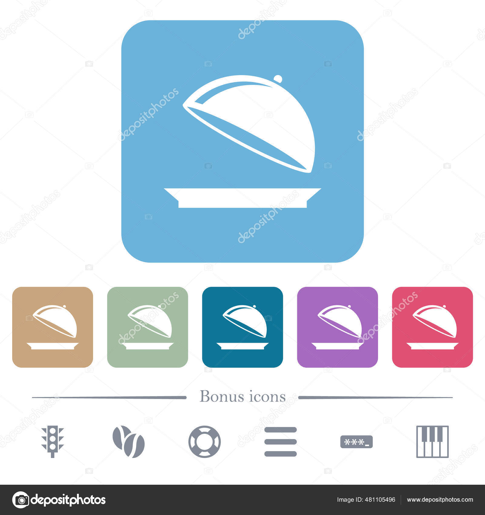 Open Food Tray Gloss White Flat Icons Color Rounded Square Stock Vector ...