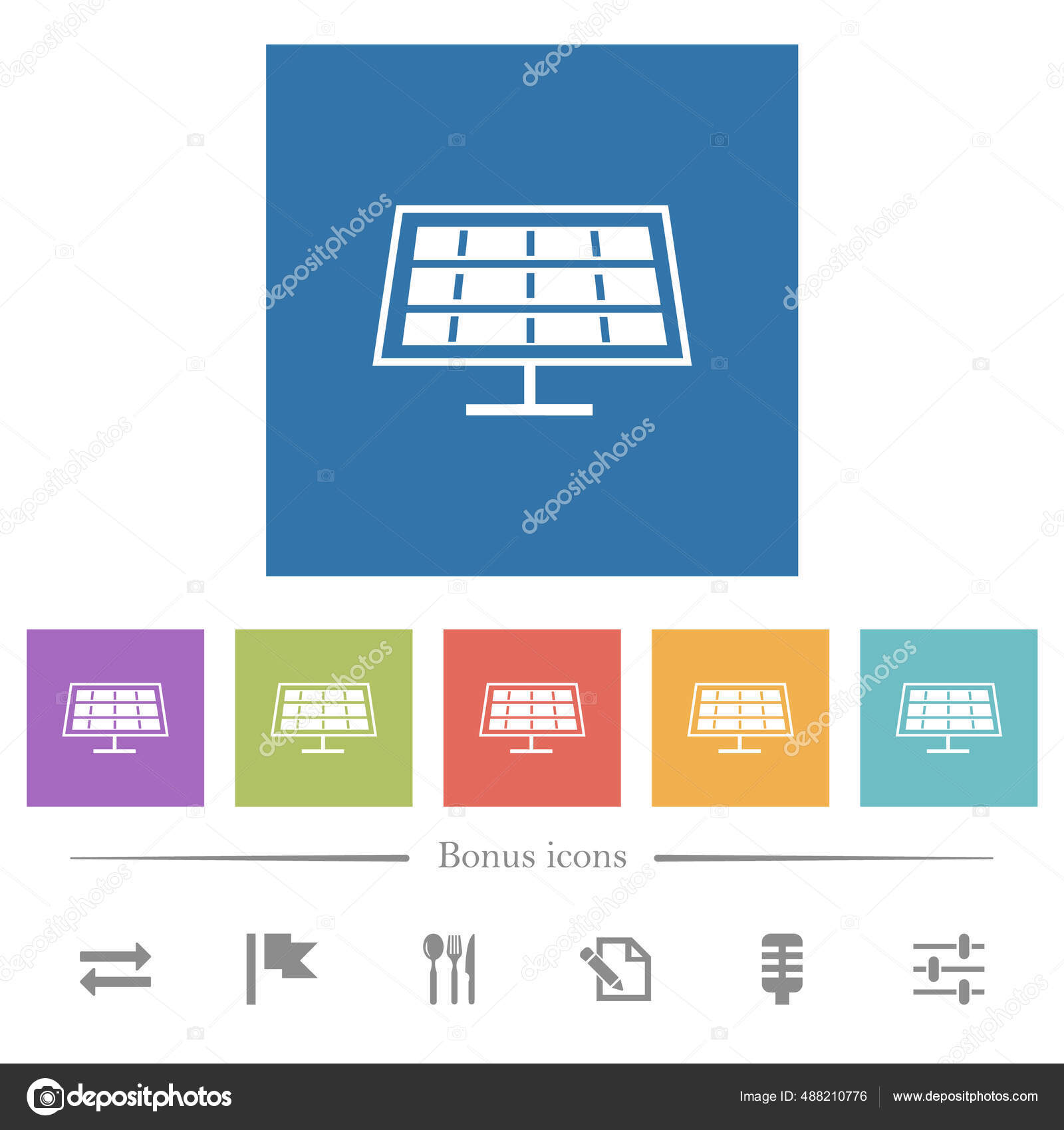 Solar Panel Flat White Icons Square Backgrounds Bonus Icons Included ...
