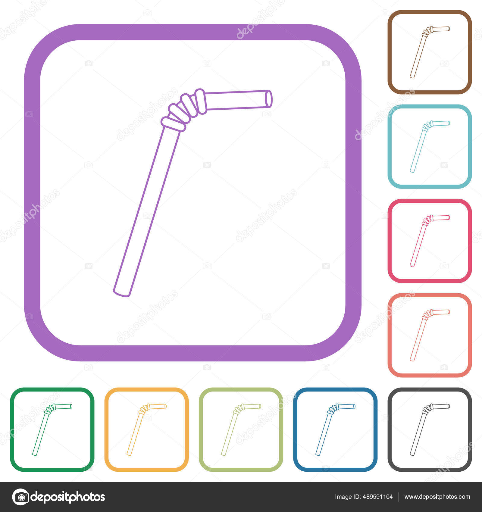 Single Drinking Straw Outline Simple Icons Color Rounded Square Frames Stock Vector by ...
