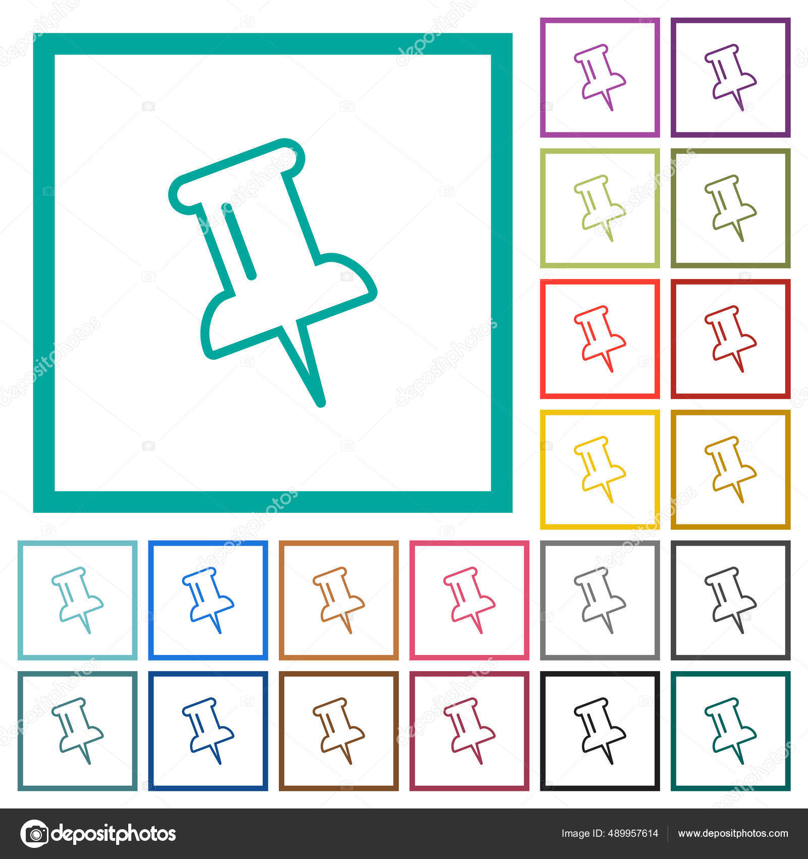 Push Pin Outline Flat Color Icons Quadrant Frames White Background ...