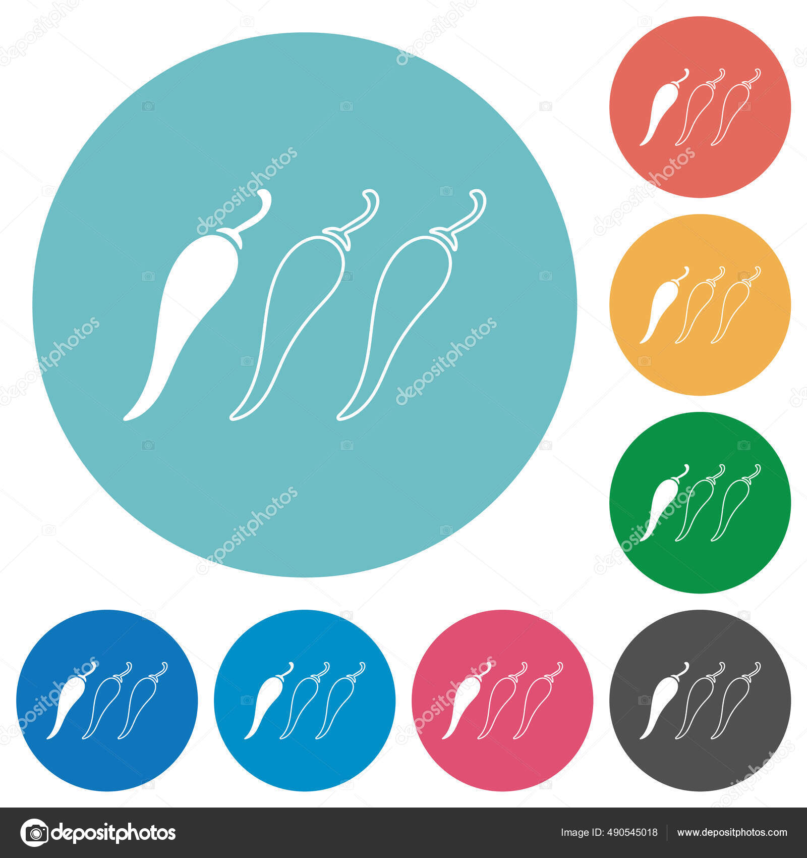 Mild Chili Pepper Level Flat White Icons Color Backgrounds Stock Vector ...