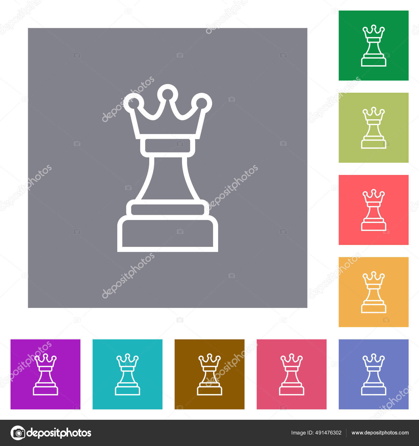 White Chess Queen Flat Icons Simple Color Square Backgrounds Stock ...