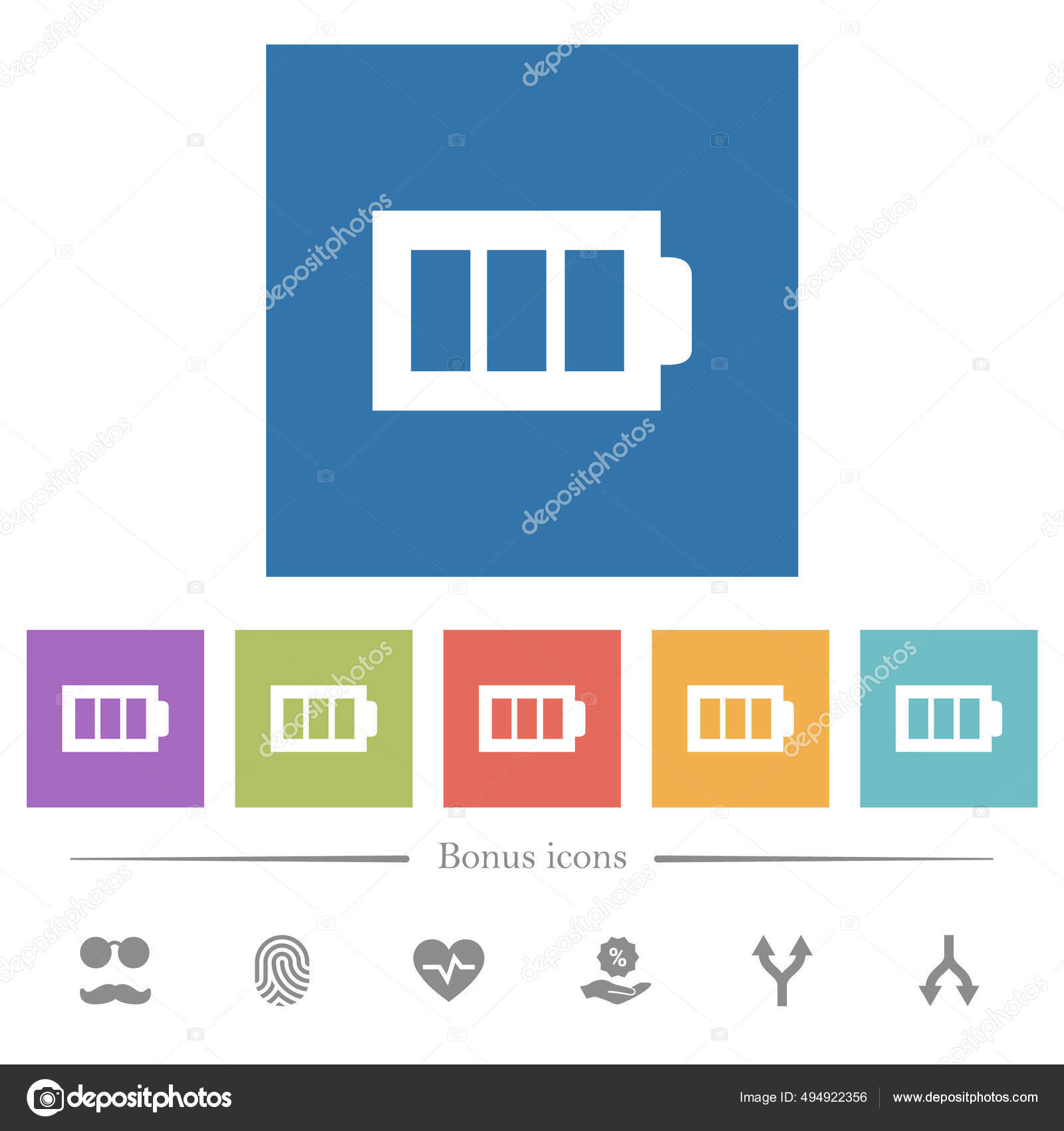 Full Battery Three Load Units Alternate Flat White Icons Square Stock ...