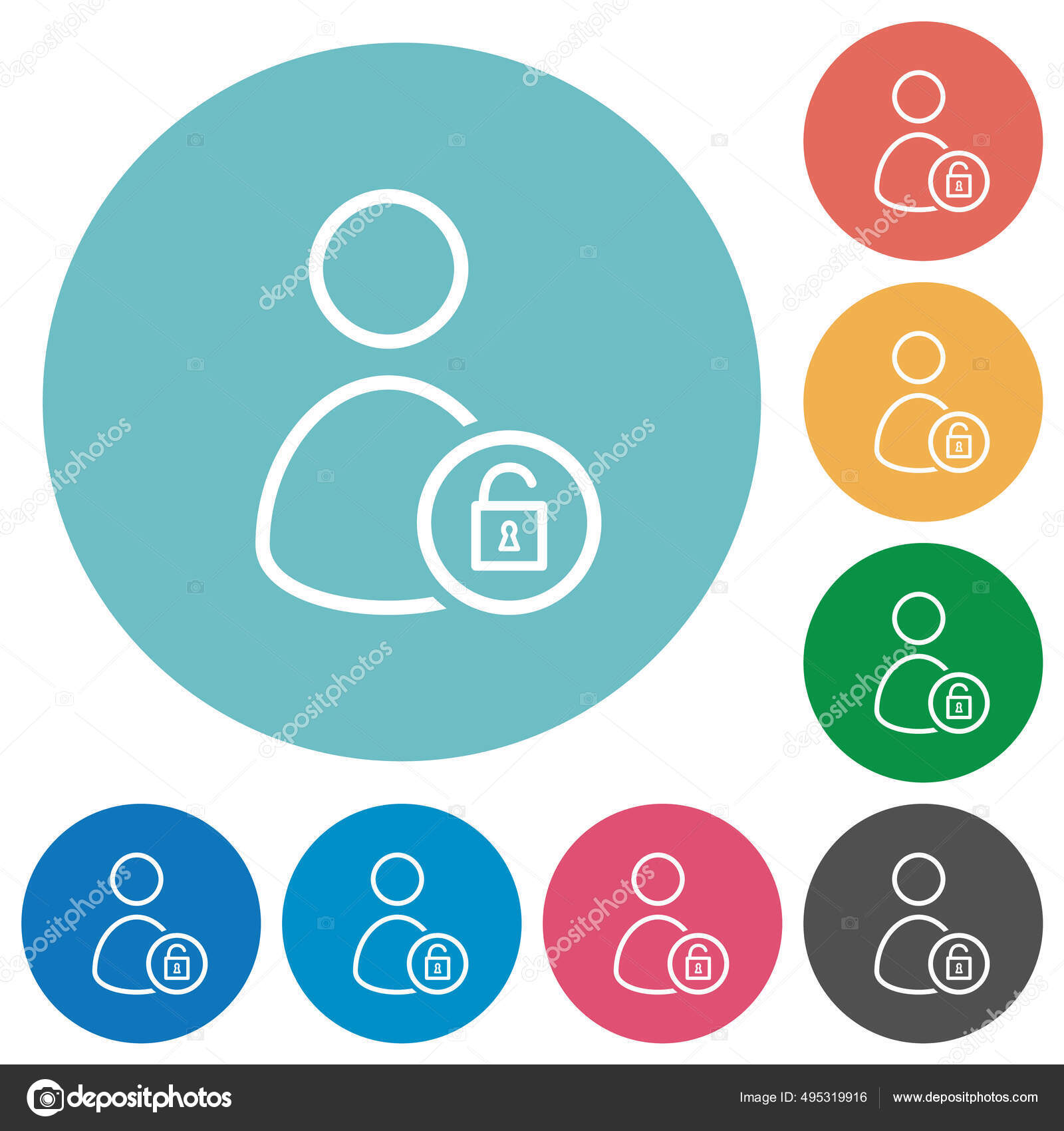 Unlock User Outline Flat White Icons Color Backgrounds Stock Vector by ...