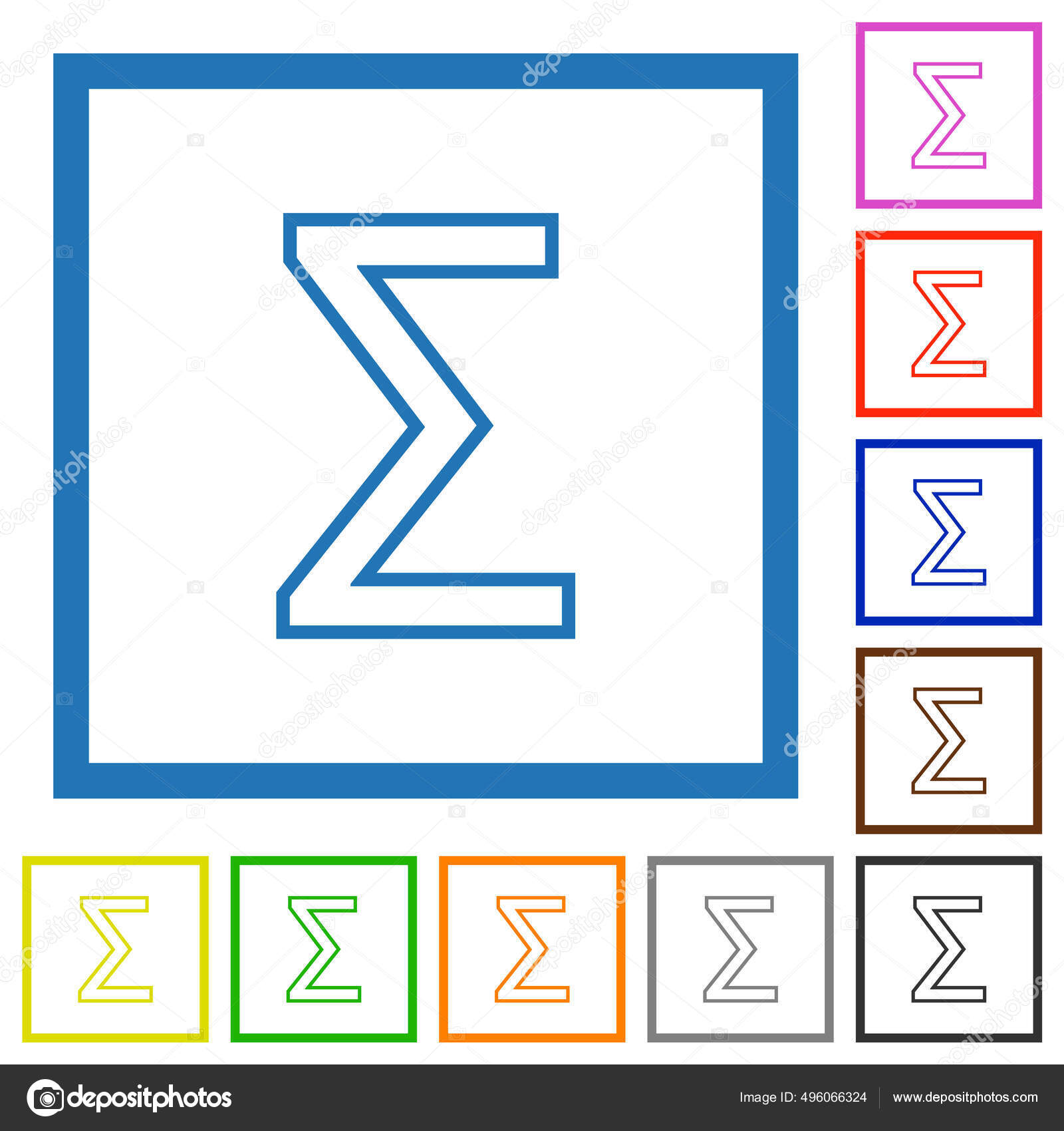 Sum Symbol Outline Flat Color Icons Square Frames White Background ...