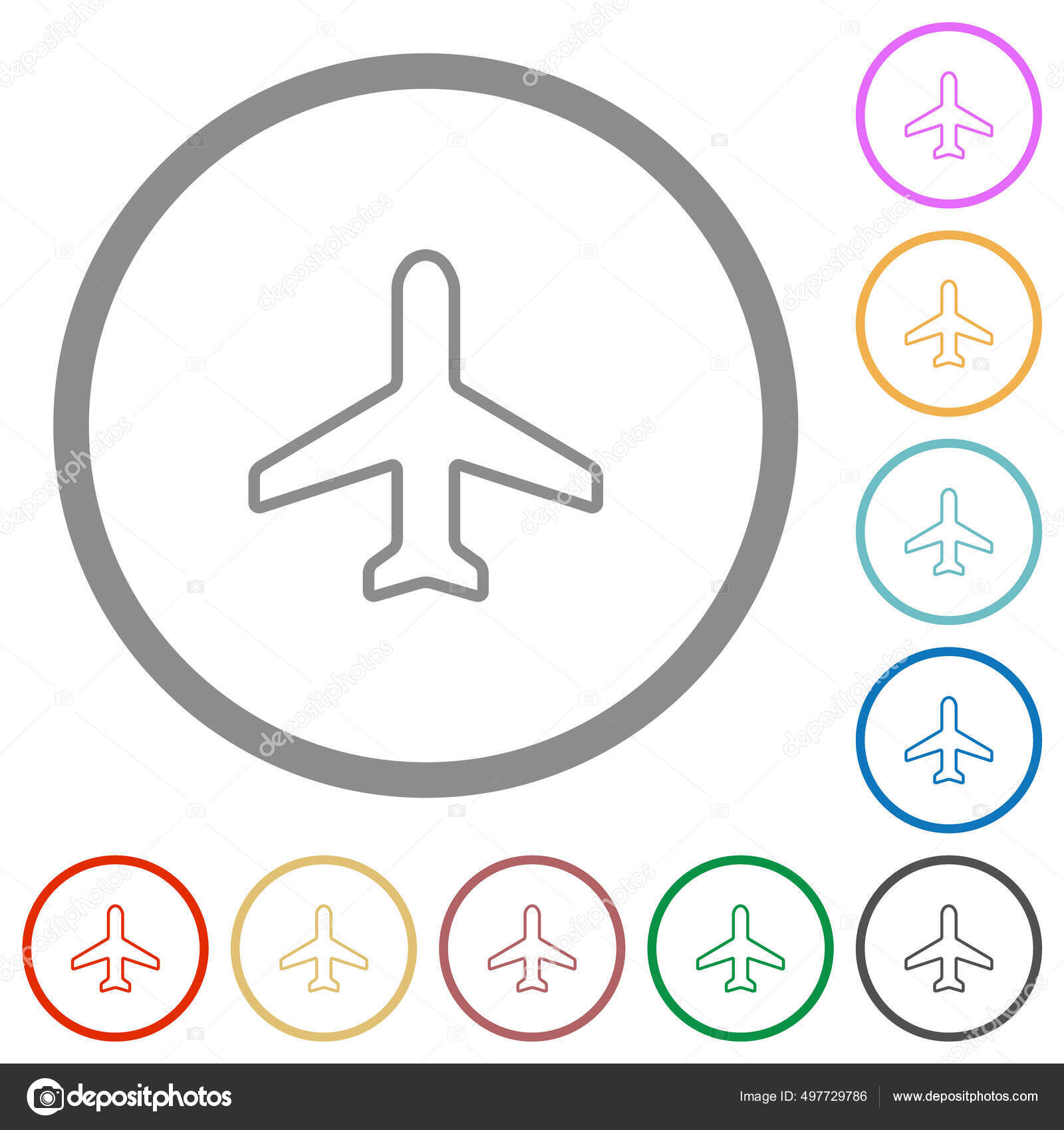 Airplane Top View Outline Flat Color Icons Outlines White Background ...