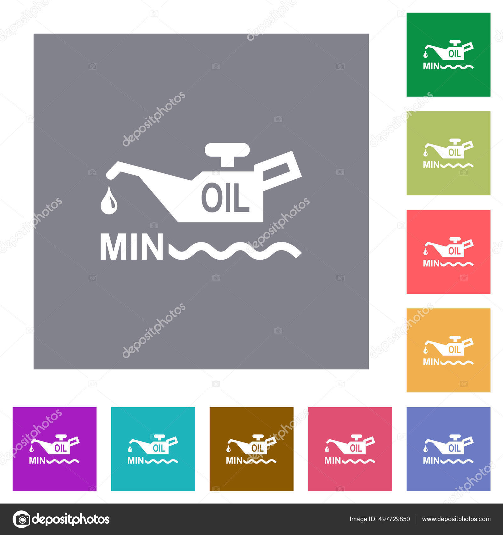 Oil Level Minimum Indicator Flat Icons Simple Color Square Backgrounds ...