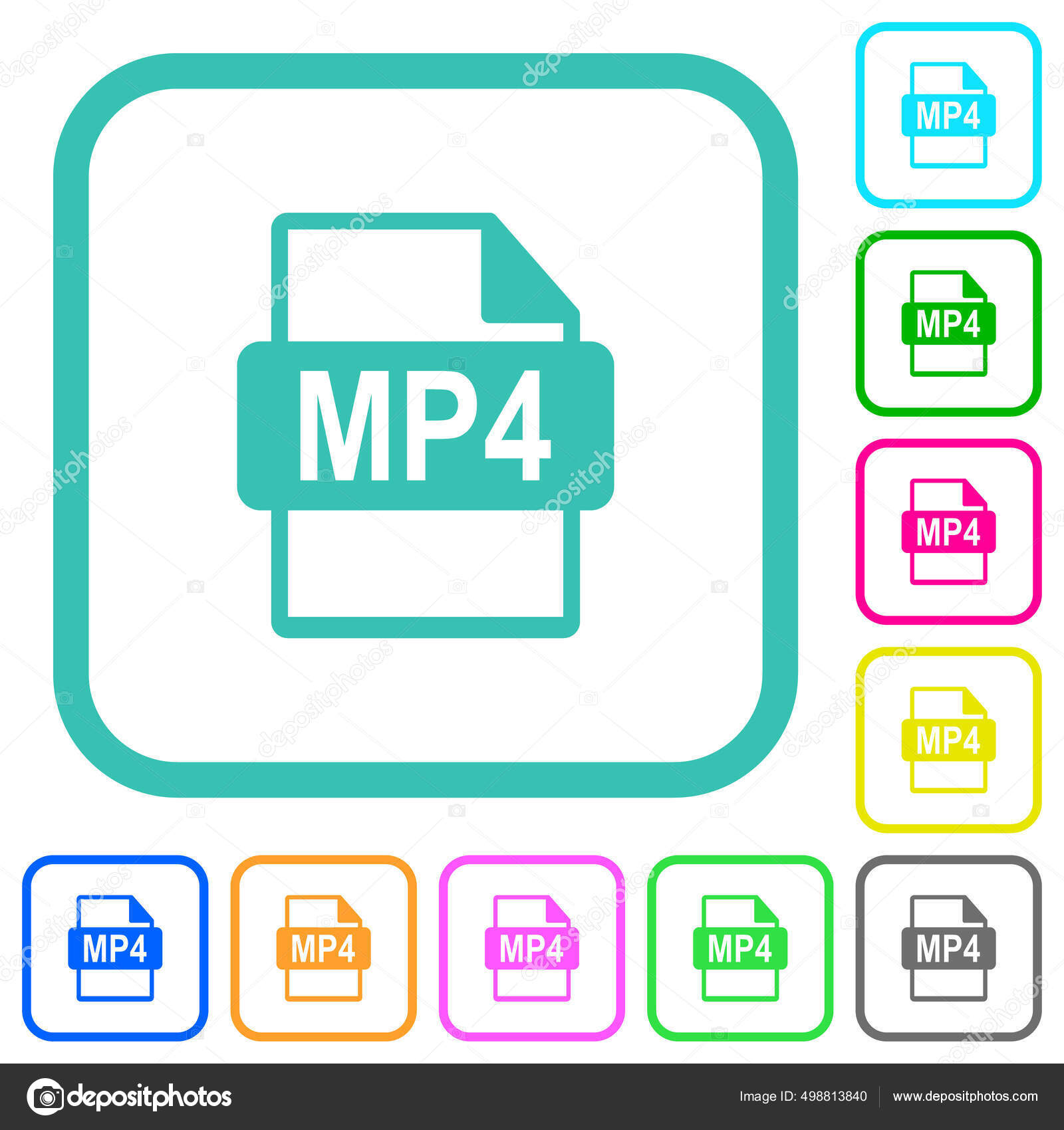Mp4 File Format Vivid Colored Flat Icons Curved Borders White Stock ...