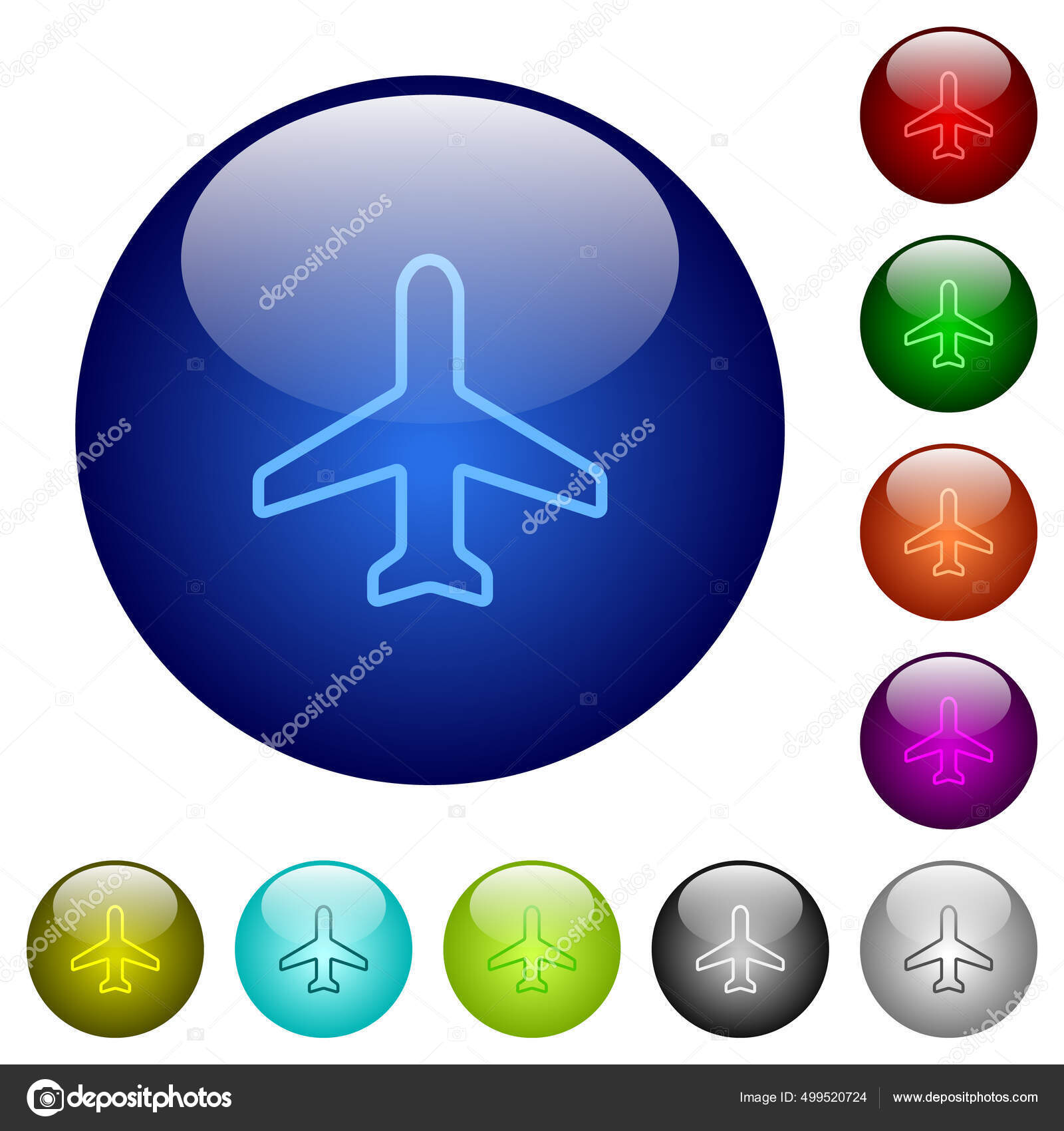 Airplane Top View Outline Icons Glass Buttons Multiple Colors Arranged ...