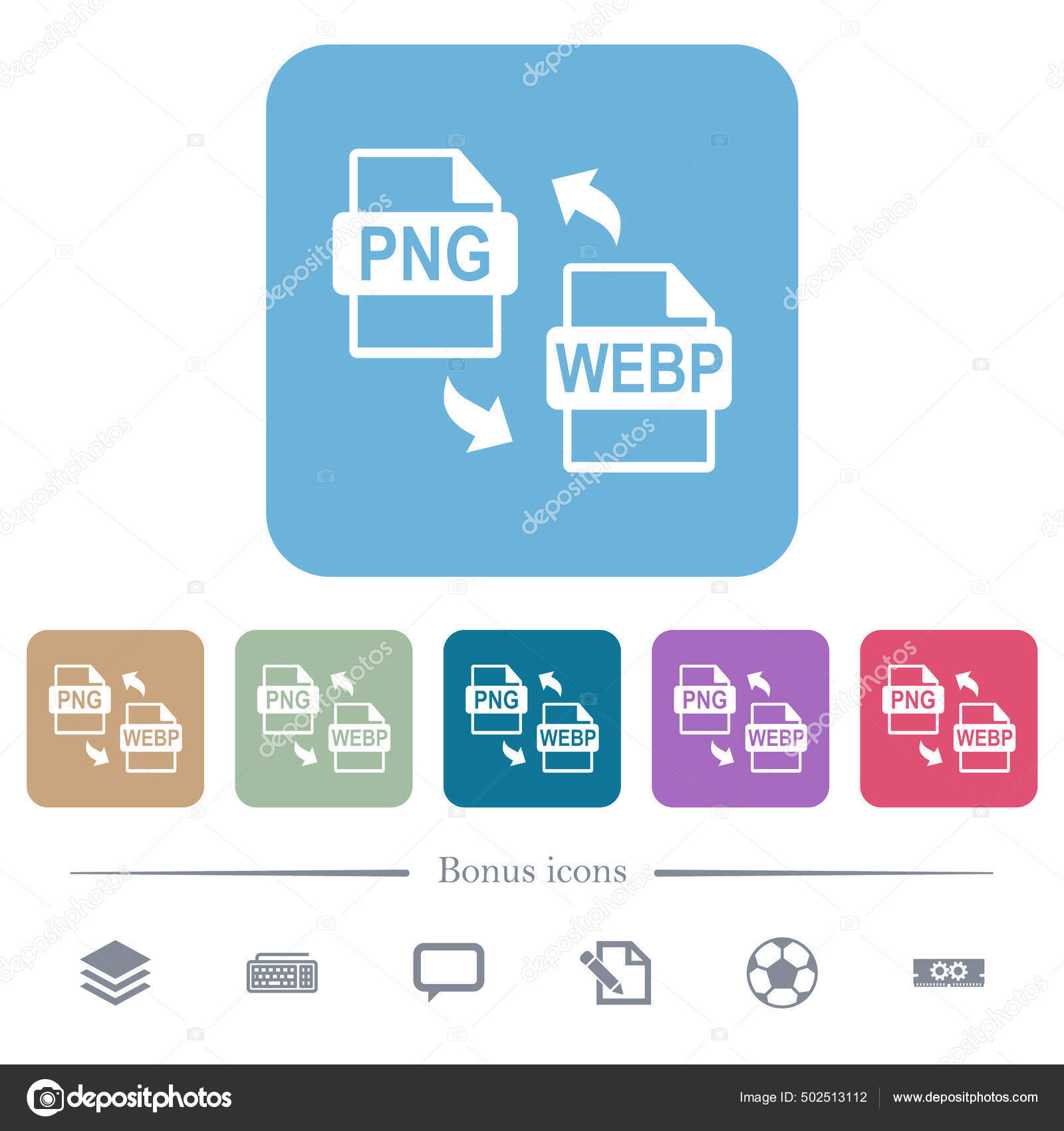 Png Webp File Conversion White Flat Icons Color Rounded Square Stock ...