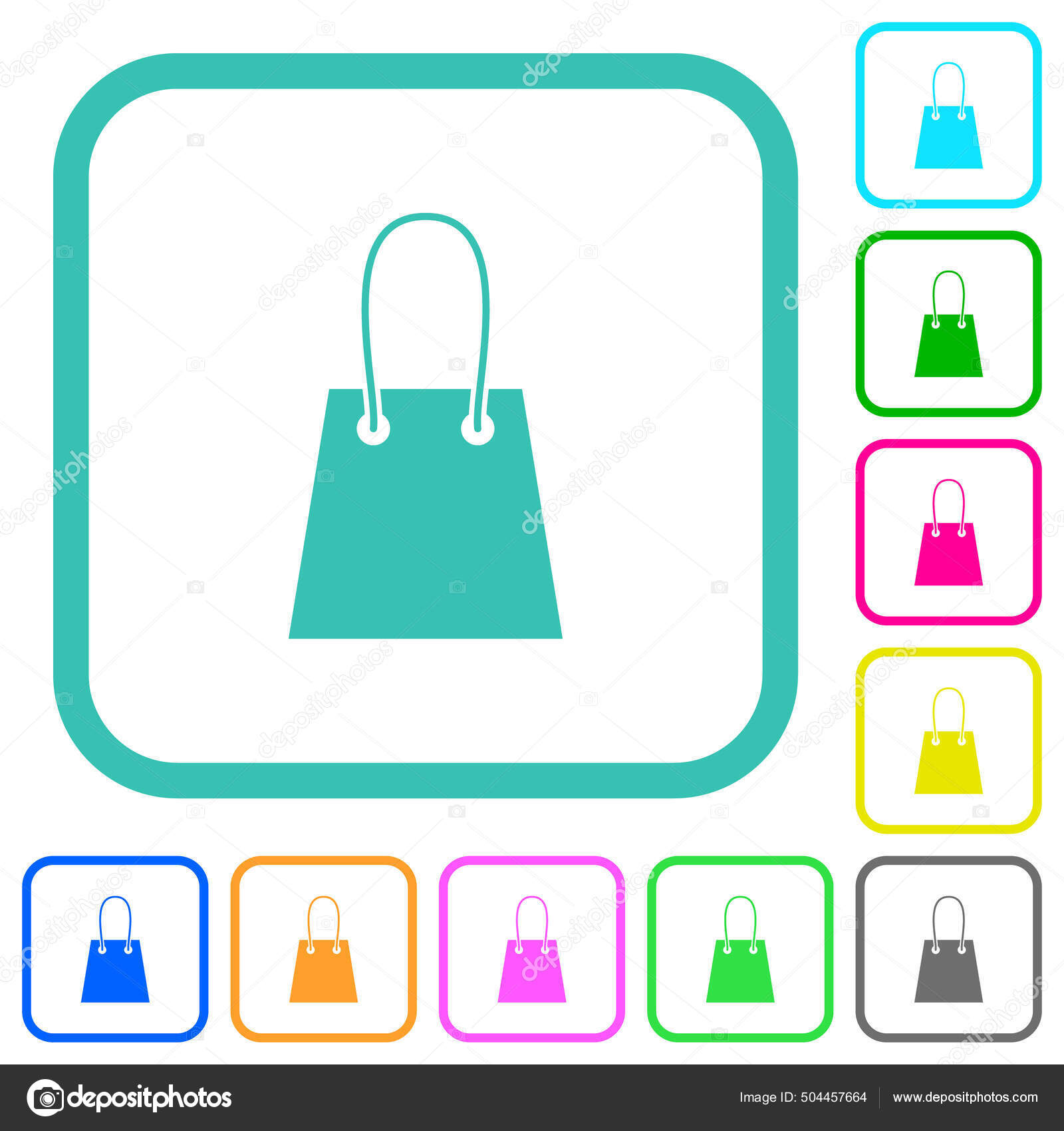 Shopping Bag Vivid Colored Flat Icons Curved Borders White Background ...