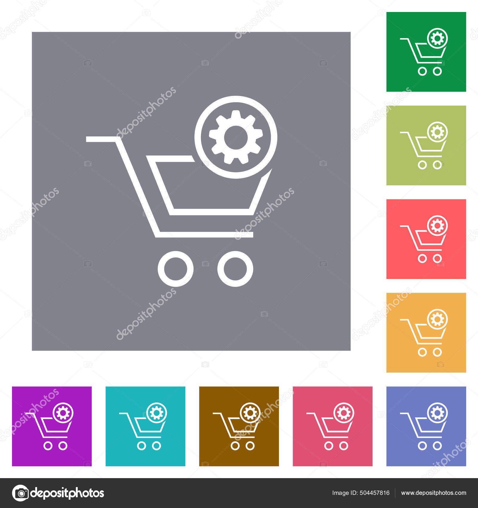 Cart Settings Flat Icons Simple Color Square Backgrounds Stock Vector ...