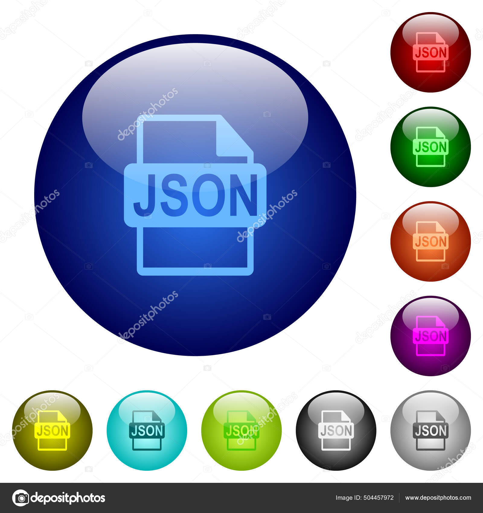 Json File Format Icons Glass Buttons Multiple Colors Arranged Layer ...