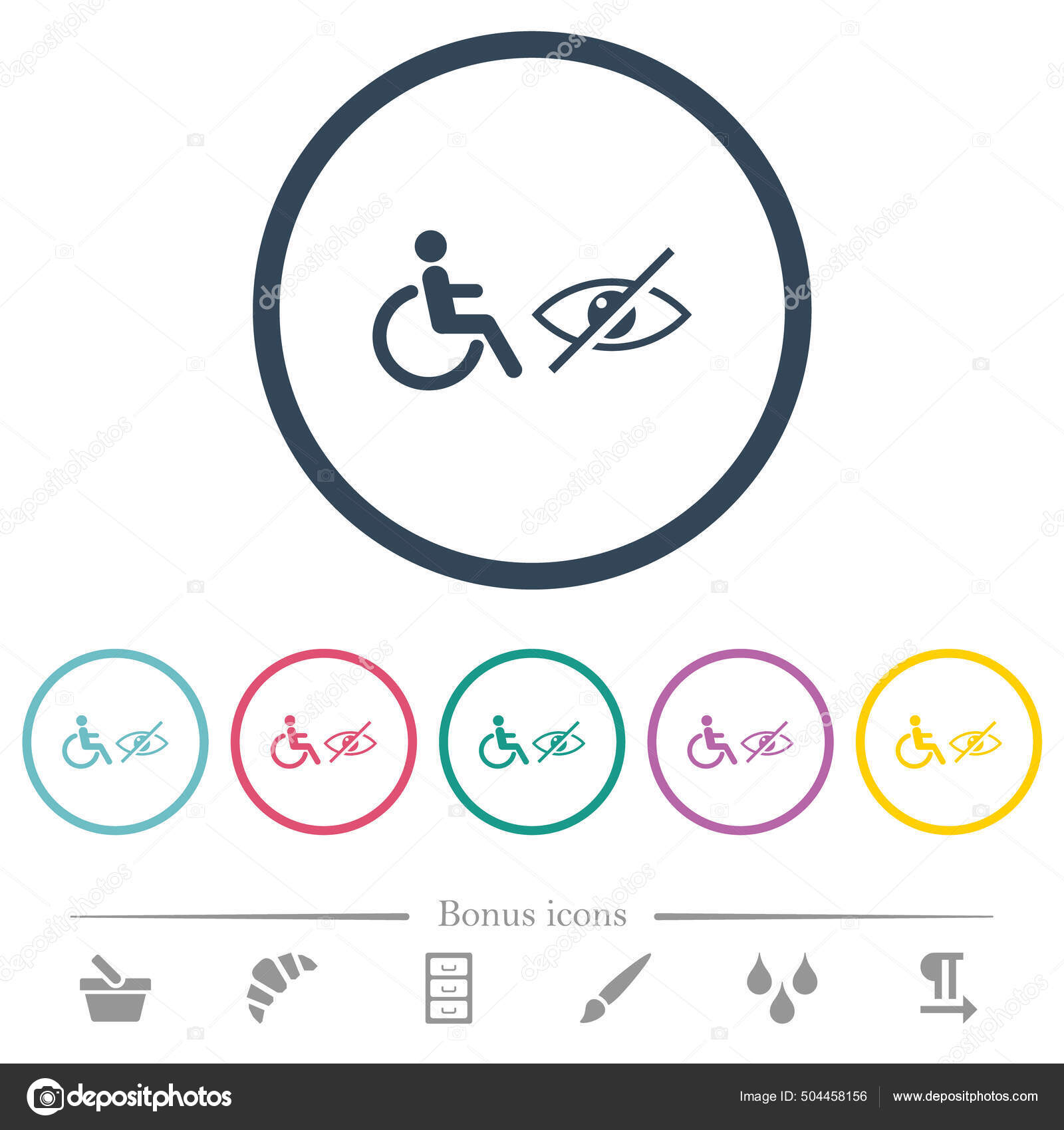 Wheelchair Visually Impaired Symbols Flat Color Icons Outlines Bonus ...