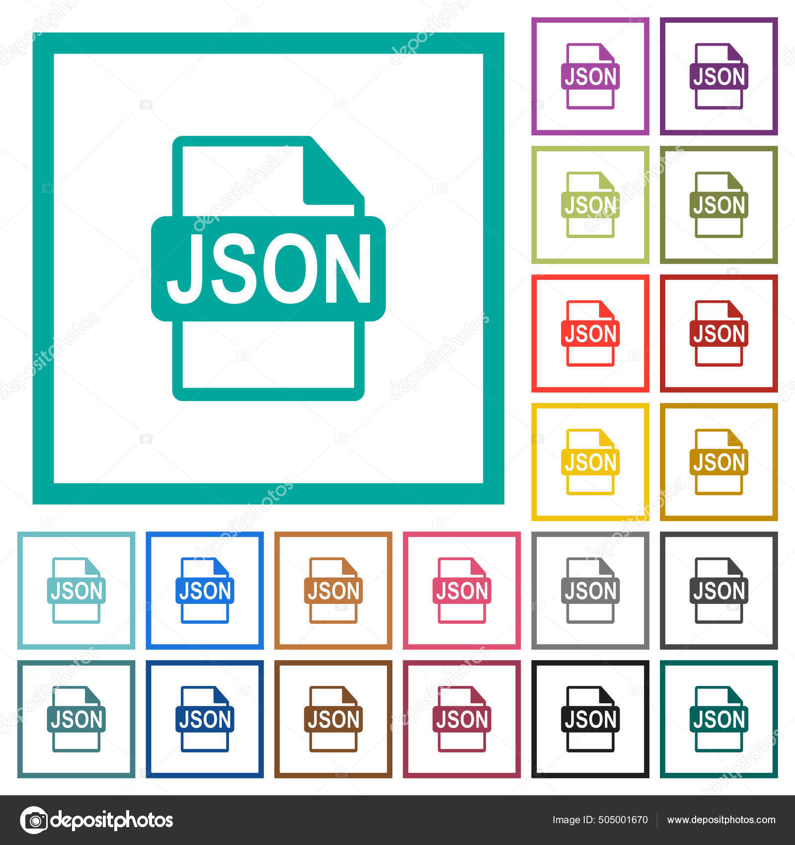 Json File Format Flat Color Icons Quadrant Frames White Background