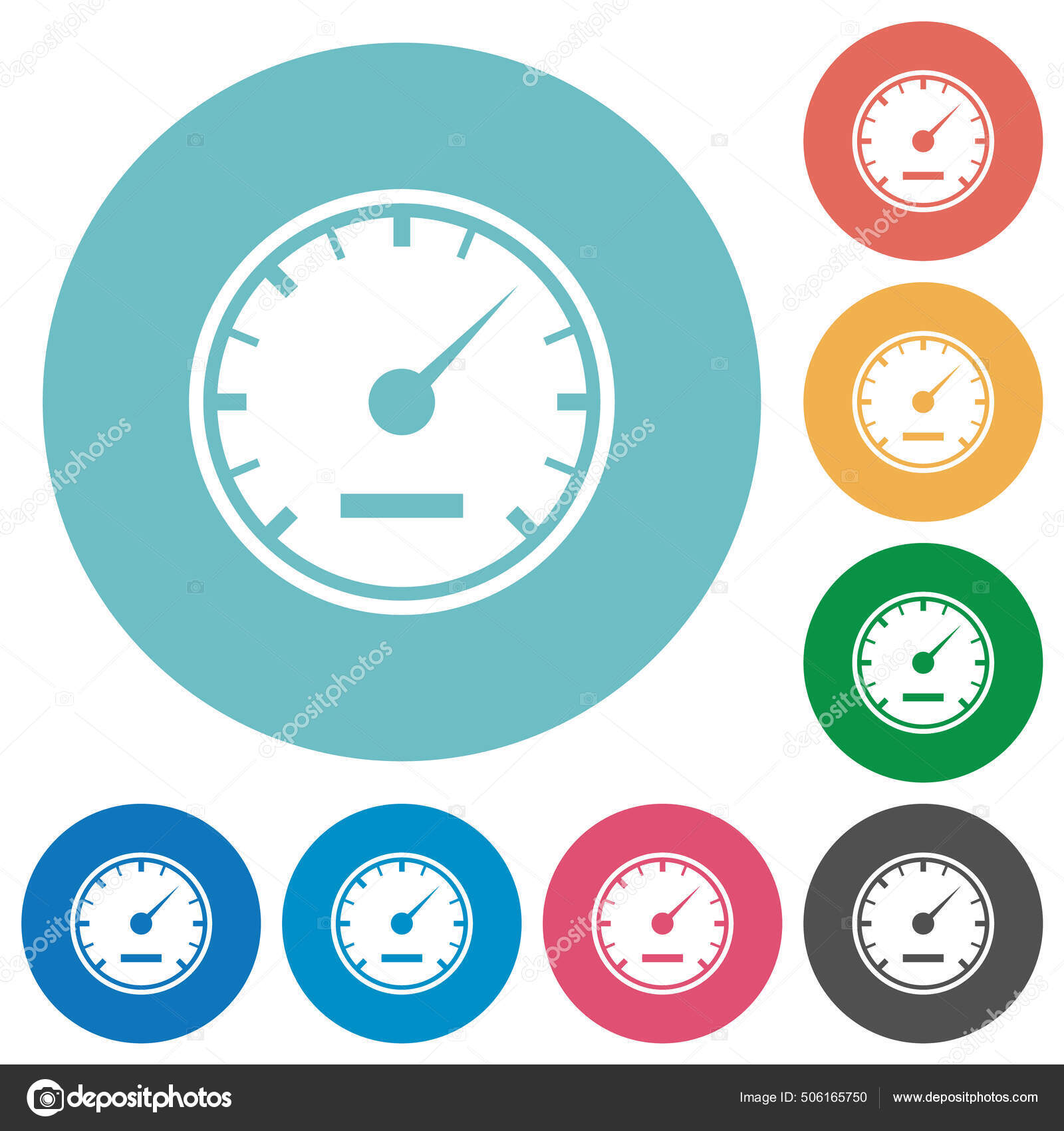 Speedometer Solid Flat White Icons Color Backgrounds Stock Vector by ...