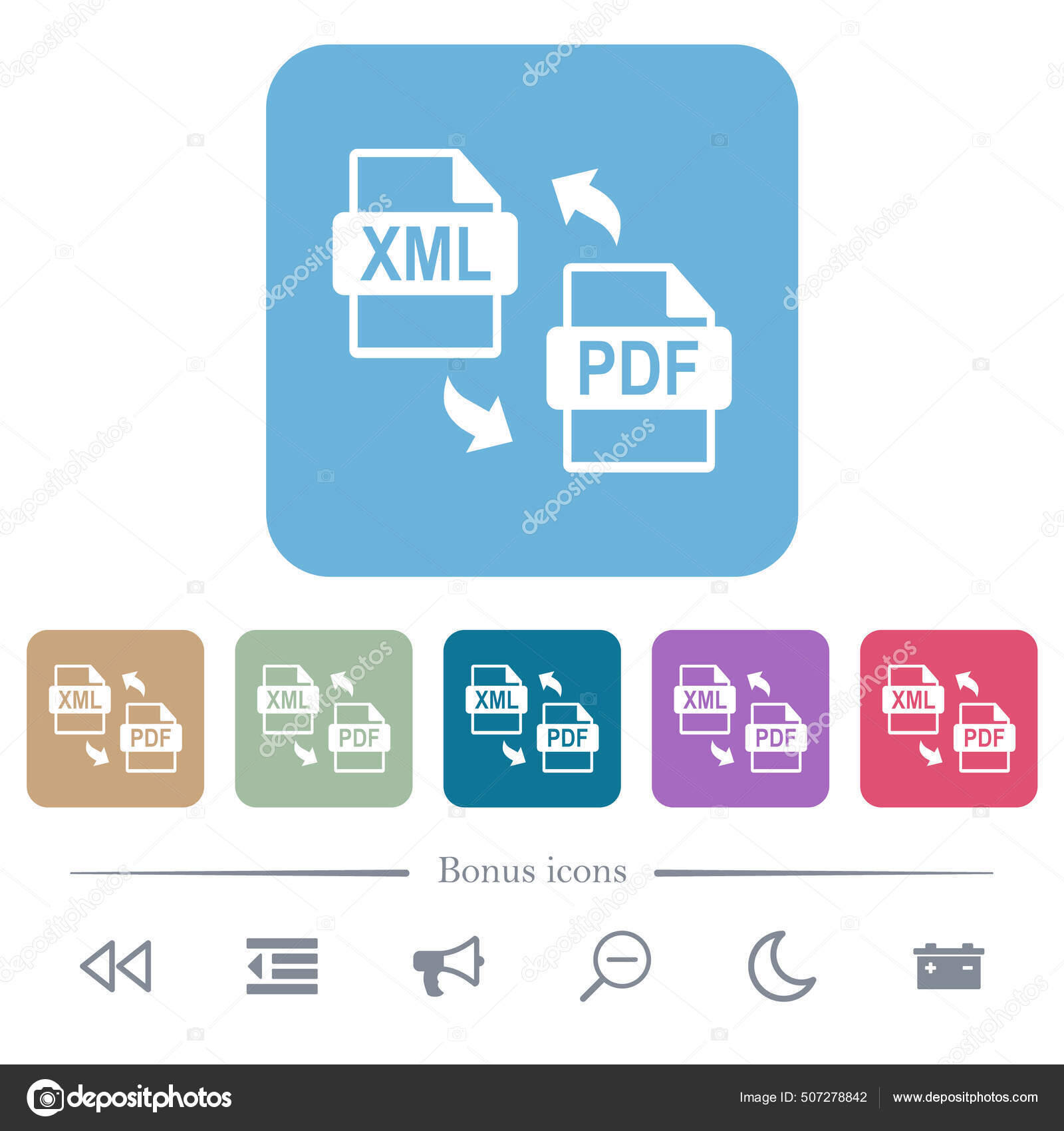 Xml Pdf File Conversion White Flat Icons Color Rounded Square Stock ...
