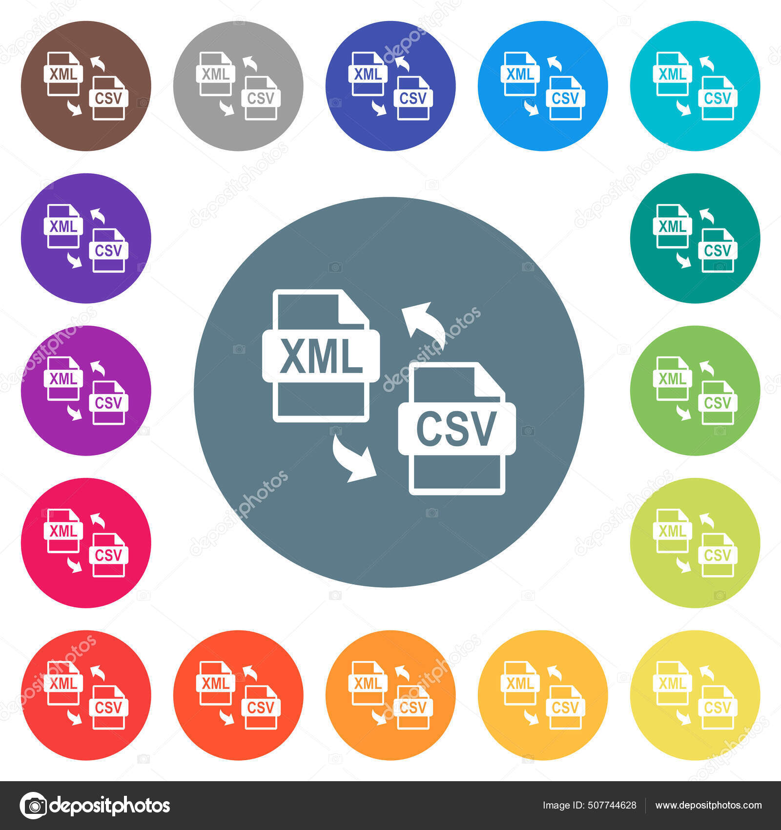 Xml Csv File Conversion Flat White Icons Color Backgrounds Background ...
