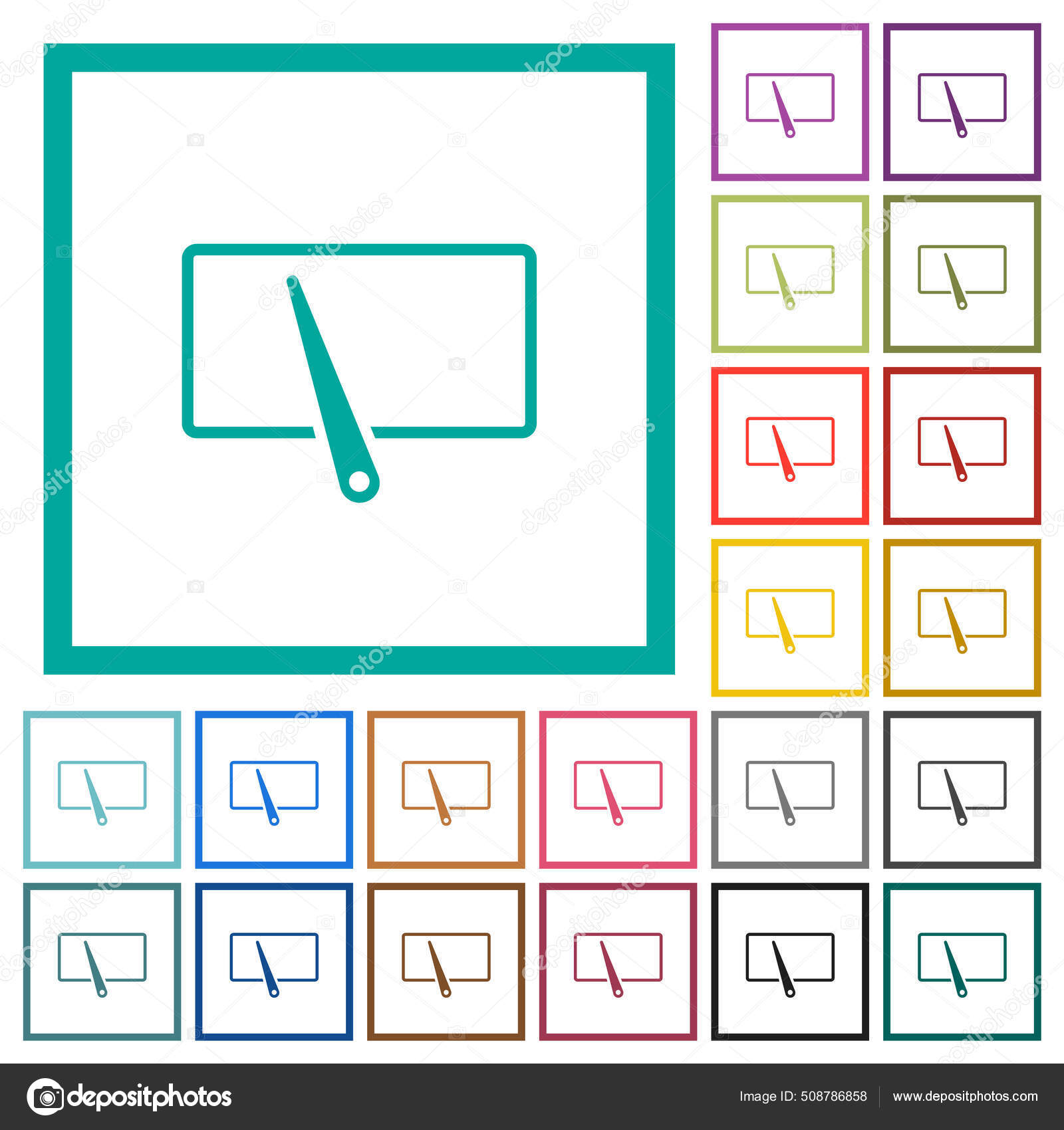 Rear Window Wiper Flat Color Icons Quadrant Frames White Background ...