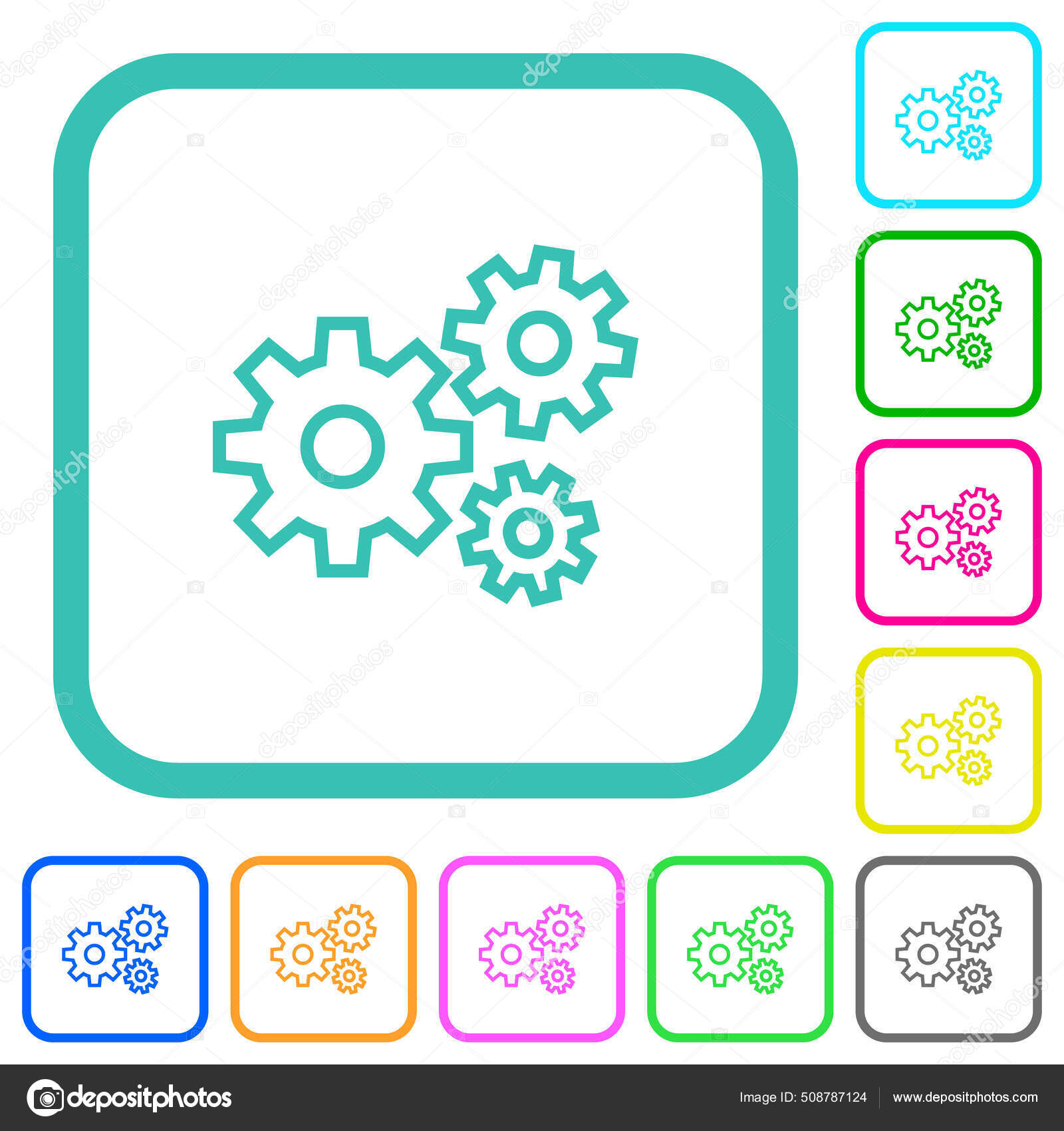 Gears Vivid Colored Flat Icons Curved Borders White Background Stock ...