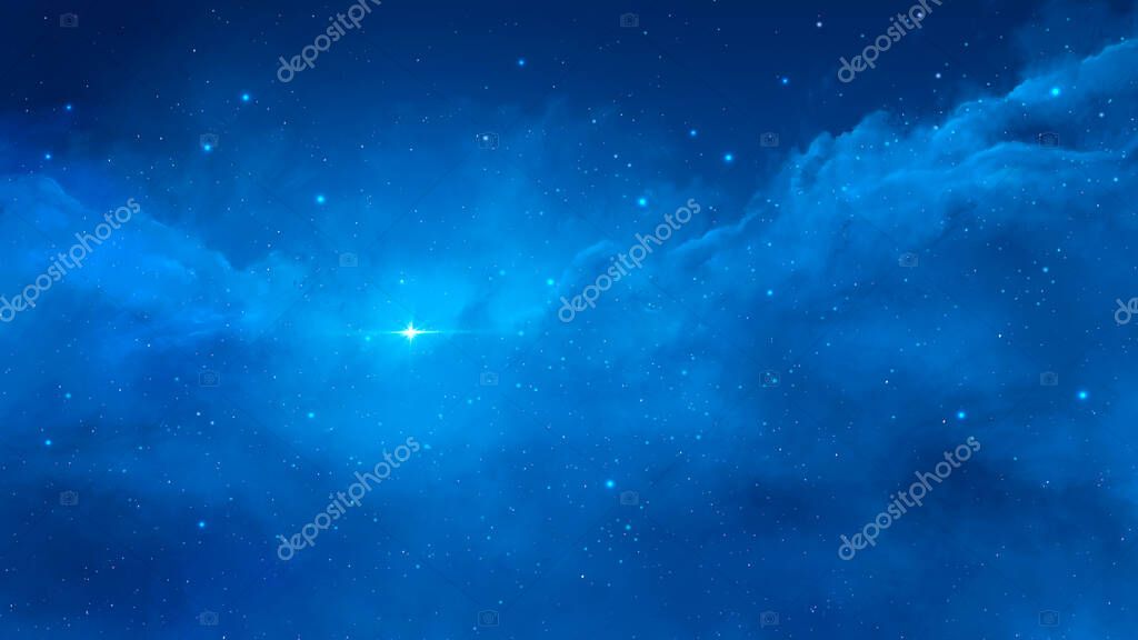 Escena espacial. Nebulosa azul claro con estrellas. Elementos ...