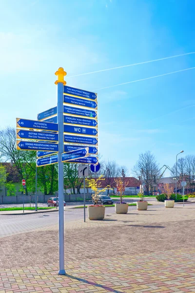 Direction signs near Ferry terminal in Ventspils - Stock Image - Everypixel