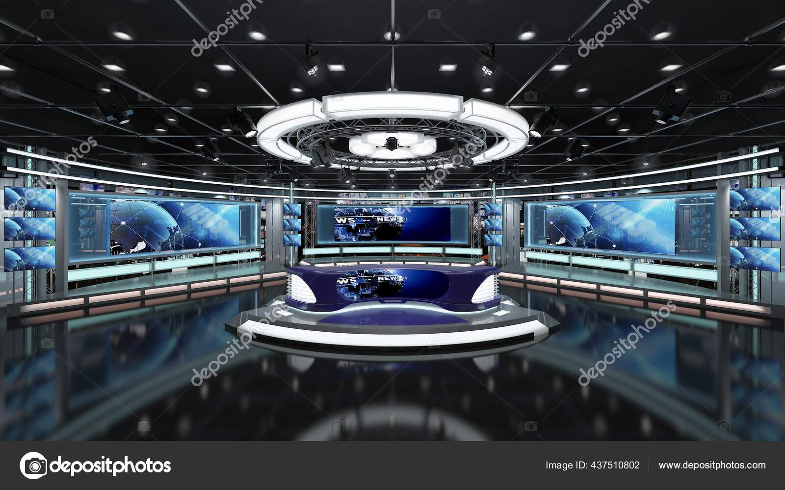 Virtuální Studio News Set Zelené Pozadí Obrazovky Vykreslování ...