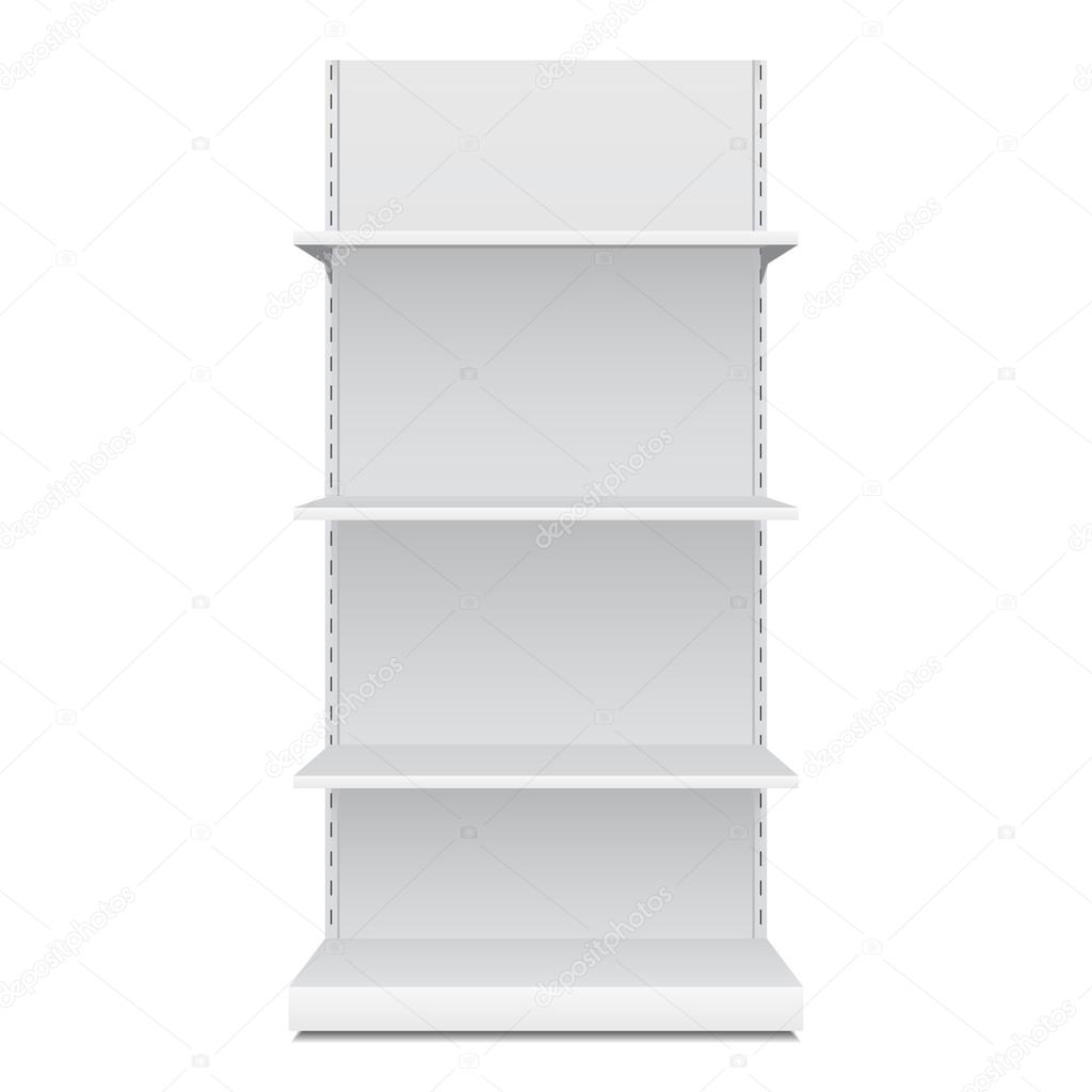 Exhibiciones vacías blancas del escaparate en blanco con los estantes ...