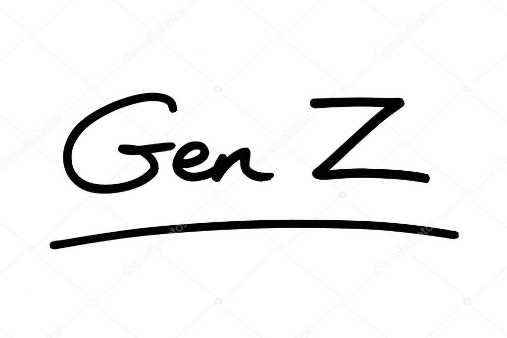Gen Z, que significa Generación Z, escrito a mano sobre un fondo blanco ...