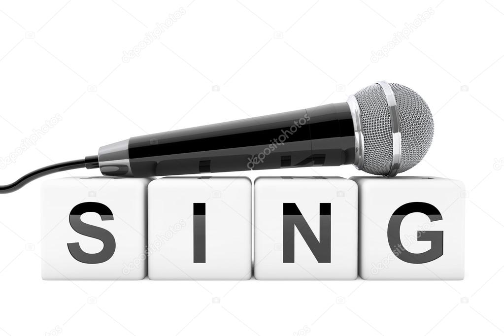 Microphone over Sing Cube Sign. 3d Rendering Stock Photo by ©doomu ...