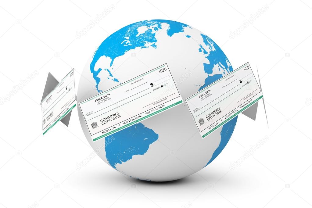 Banking Checks around Earth Globe Stock Photo by ©doomu 63645543
