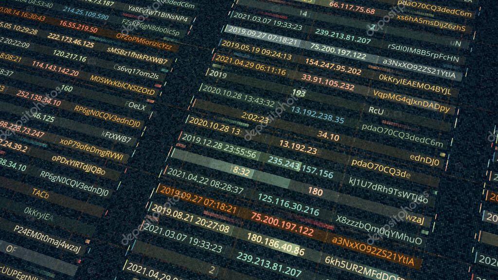 Datos con contraseñas y direcciones IP de la red. Animación. Filas con ...